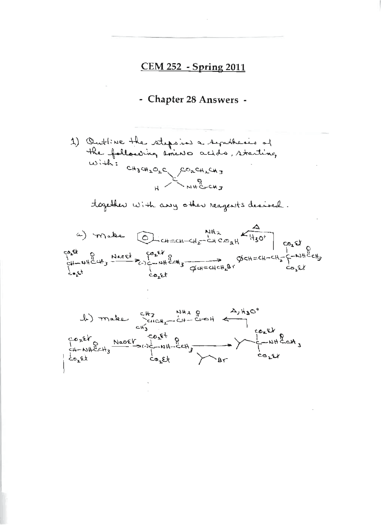 4 Solved Questions On Organic Chemistry Ii Cem 252 Docsity