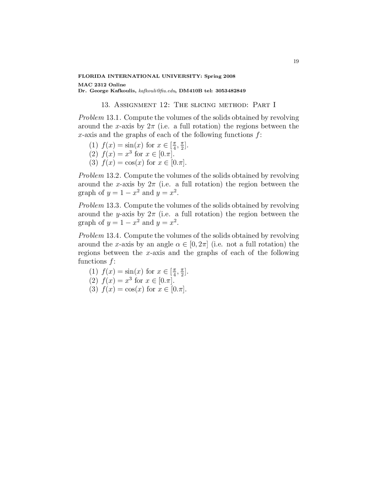 The Slicing Method - Assignment 12 | MAC 2312 - Docsity