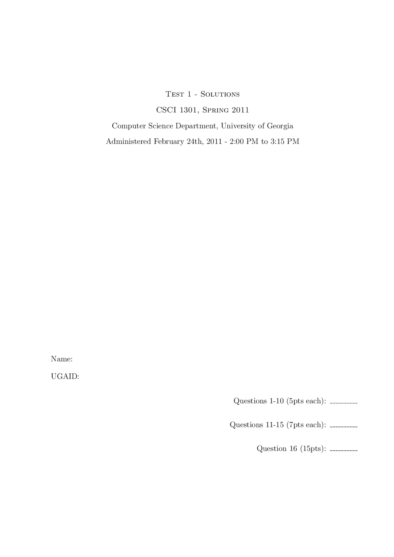 Solutions Of Test 1 For Introduction To Computing And Programming