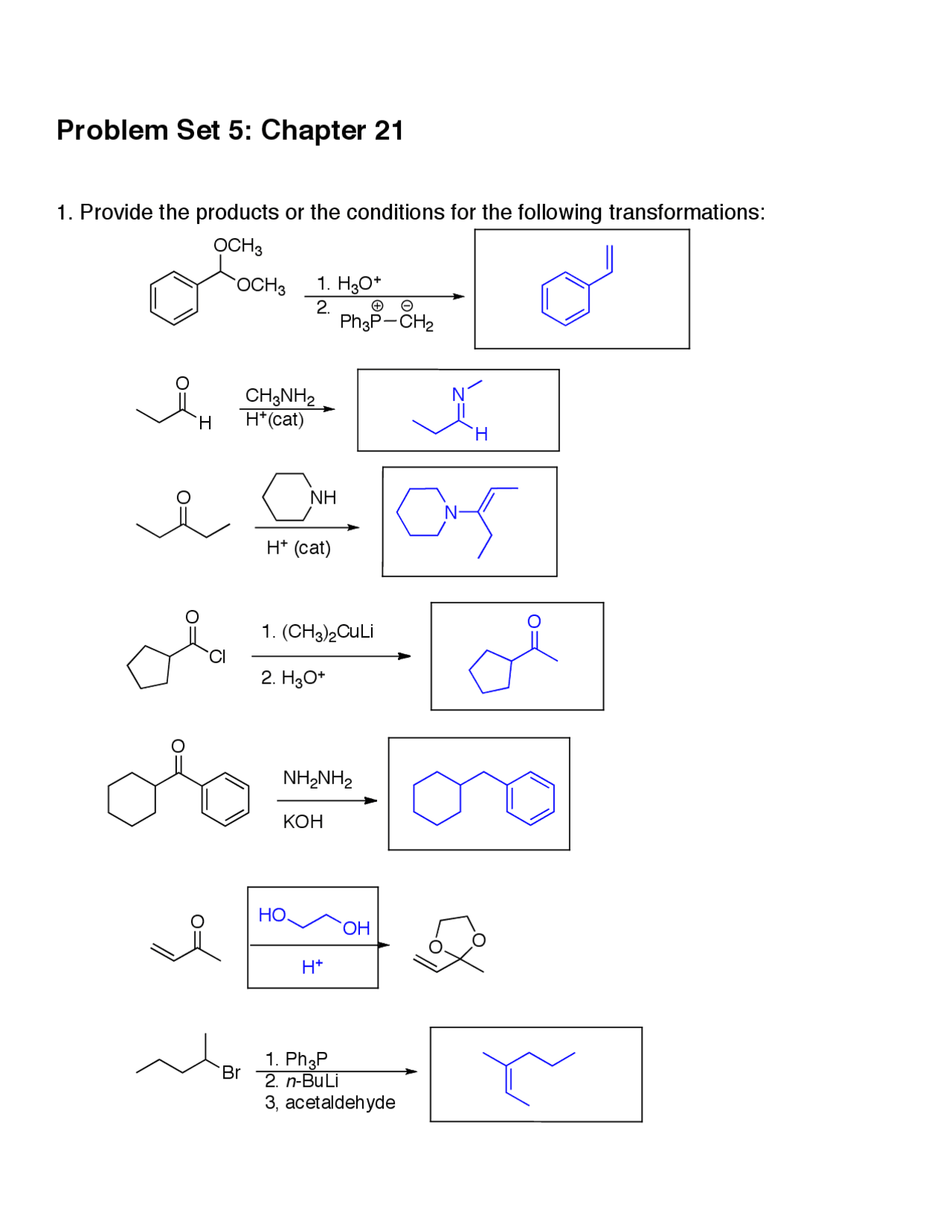 Problem Set 5 Questions Organic Chemistry Ii Cem 252 Docsity