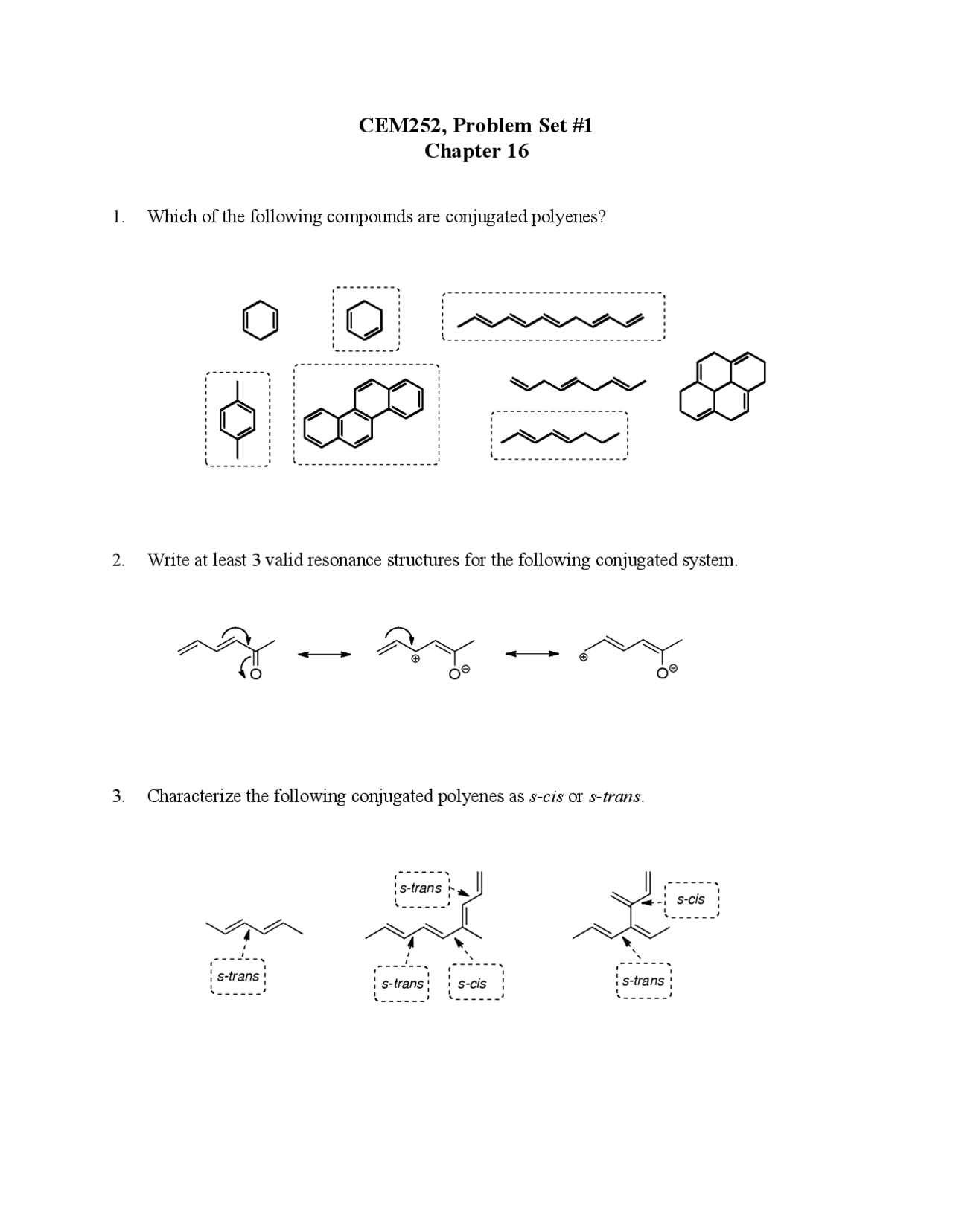 Problem Set 1 Key Organic Chemistry Ii Cem 252 Docsity