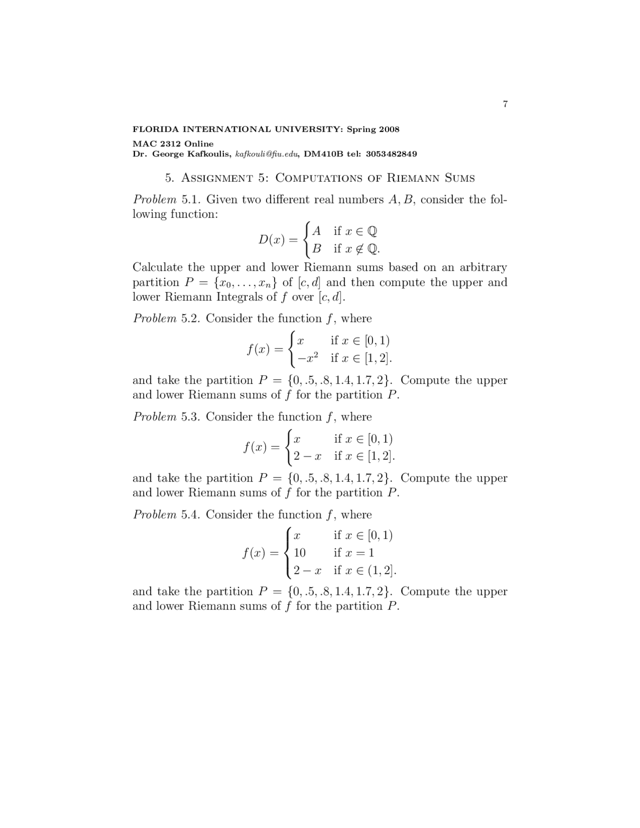 Computations Of Riemann Sums Assignment Mac 2312 Docsity