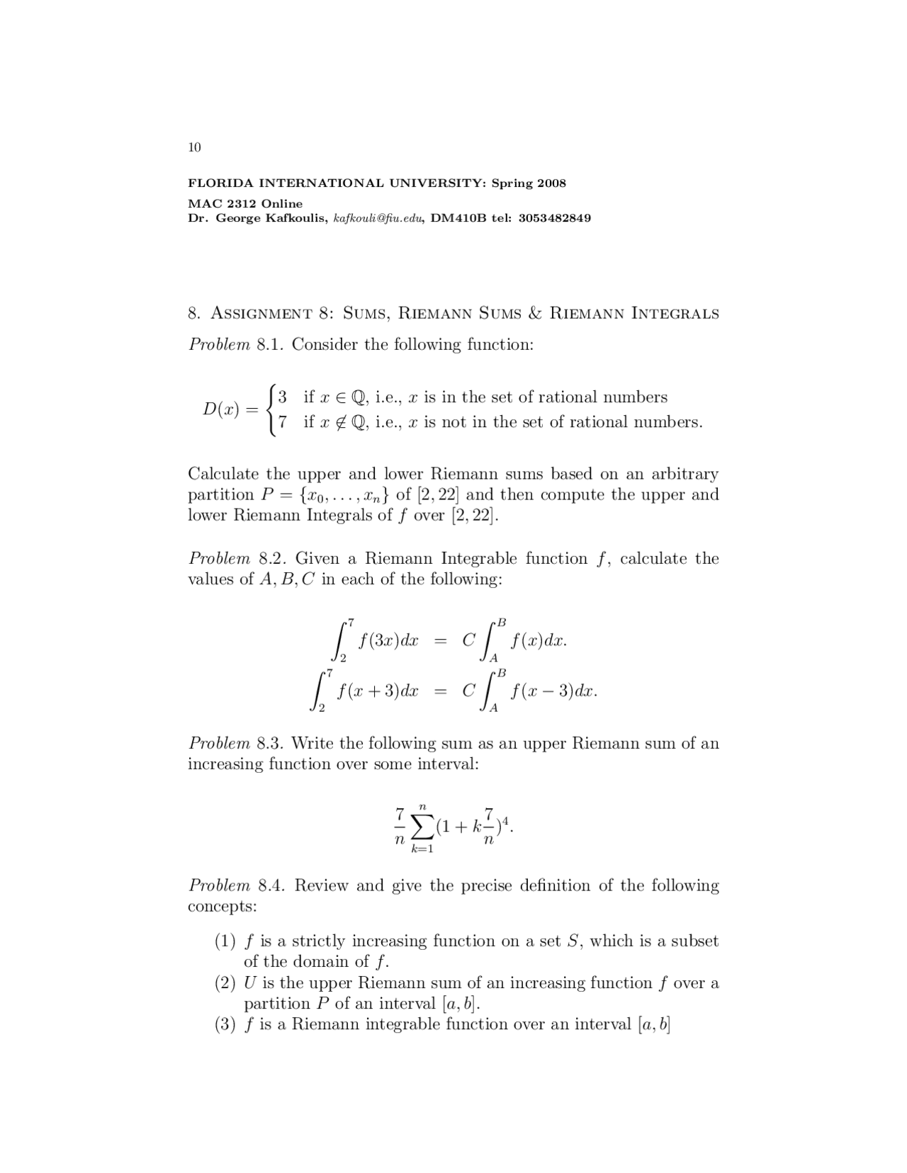 Sums, Riemann Sums and Riemann Integrals - Lecture Notes | MAC 2312 ...