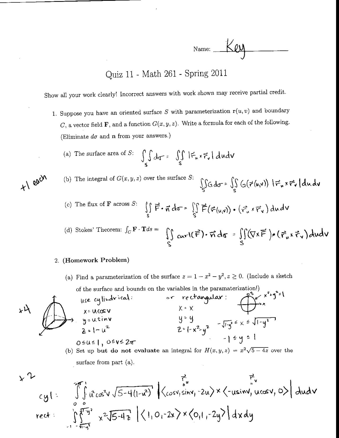 Quiz 11 For Calculus For Physical Scientists Iii Math 261 Docsity