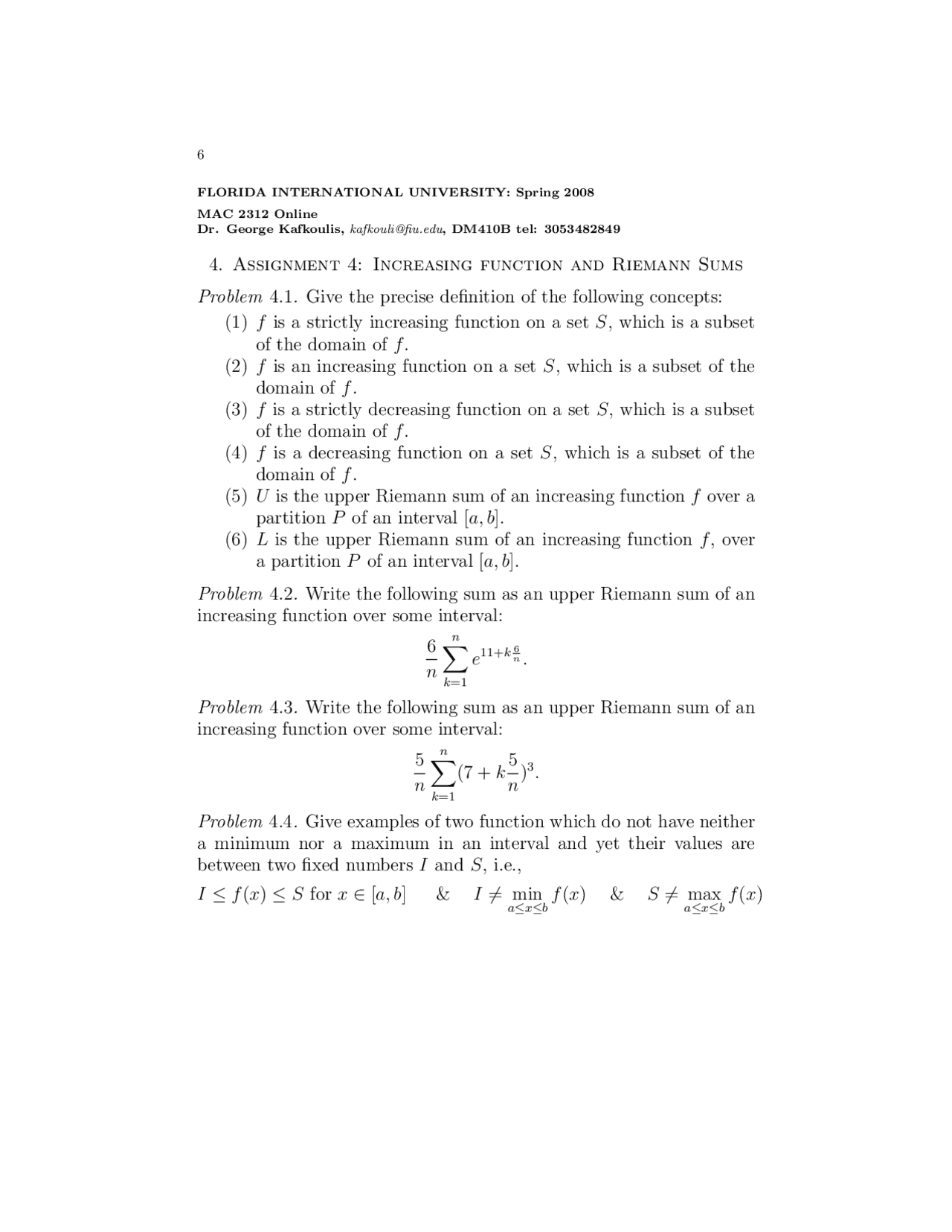 Increasing Function And Riemann Sums Assignment 4 Mac 2312 Docsity
