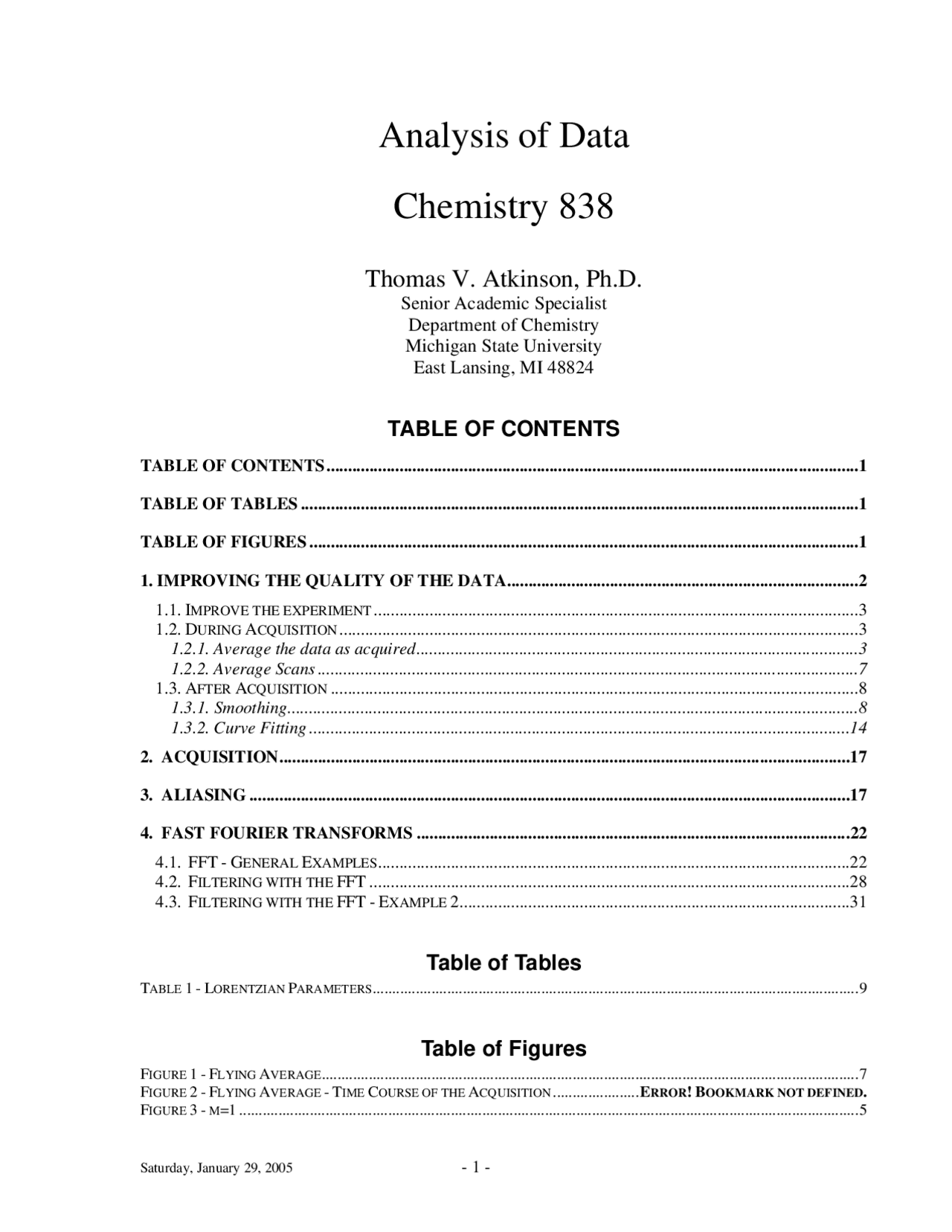 Analysis Of Data Lecture Notes Cem 838 Docsity