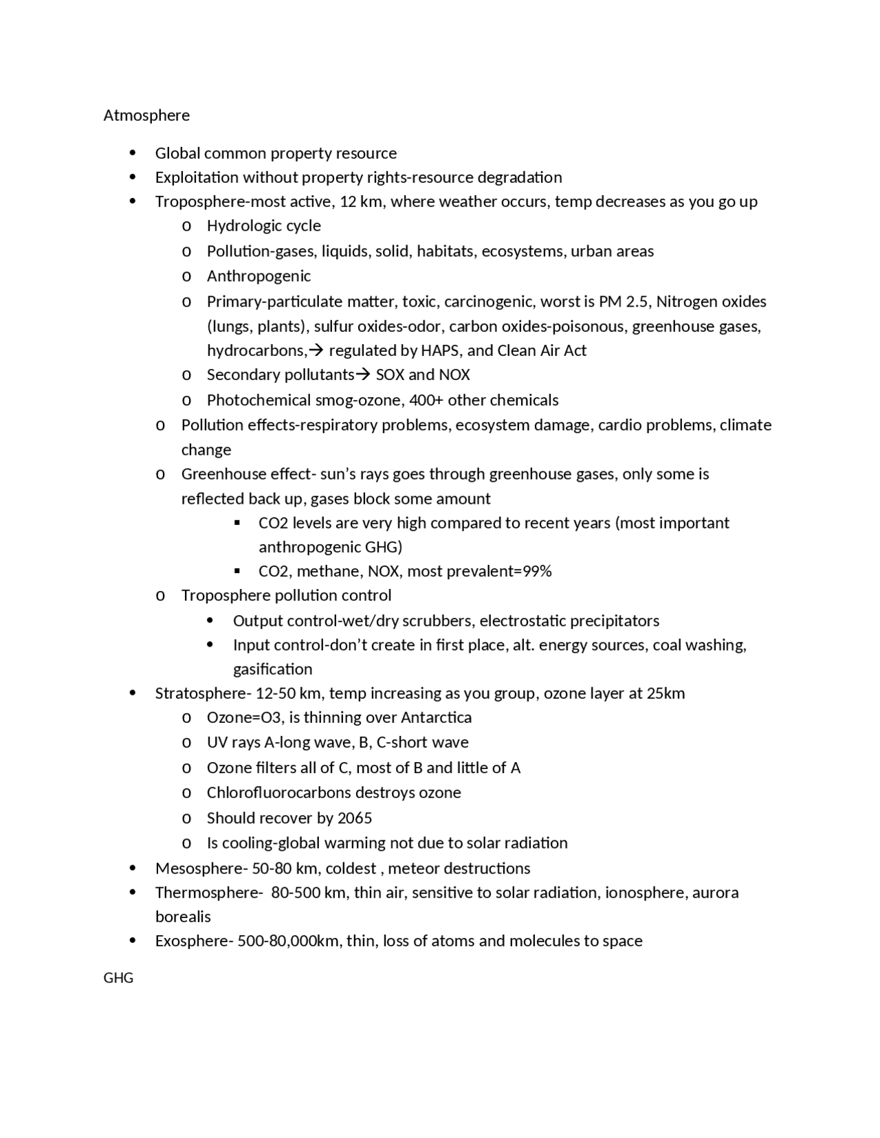 Atmosphere: Global Common Property Resource | RNR 1001 - Docsity