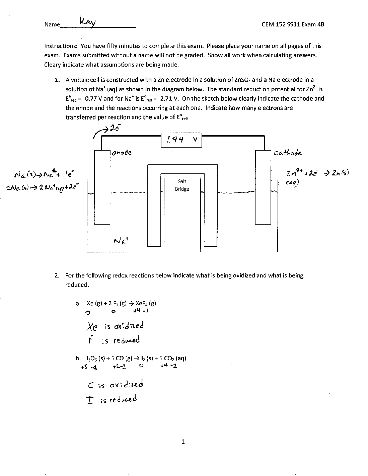 Exam 4 Questions with Solutions - Principles of Chemistry | CEM 152 ...