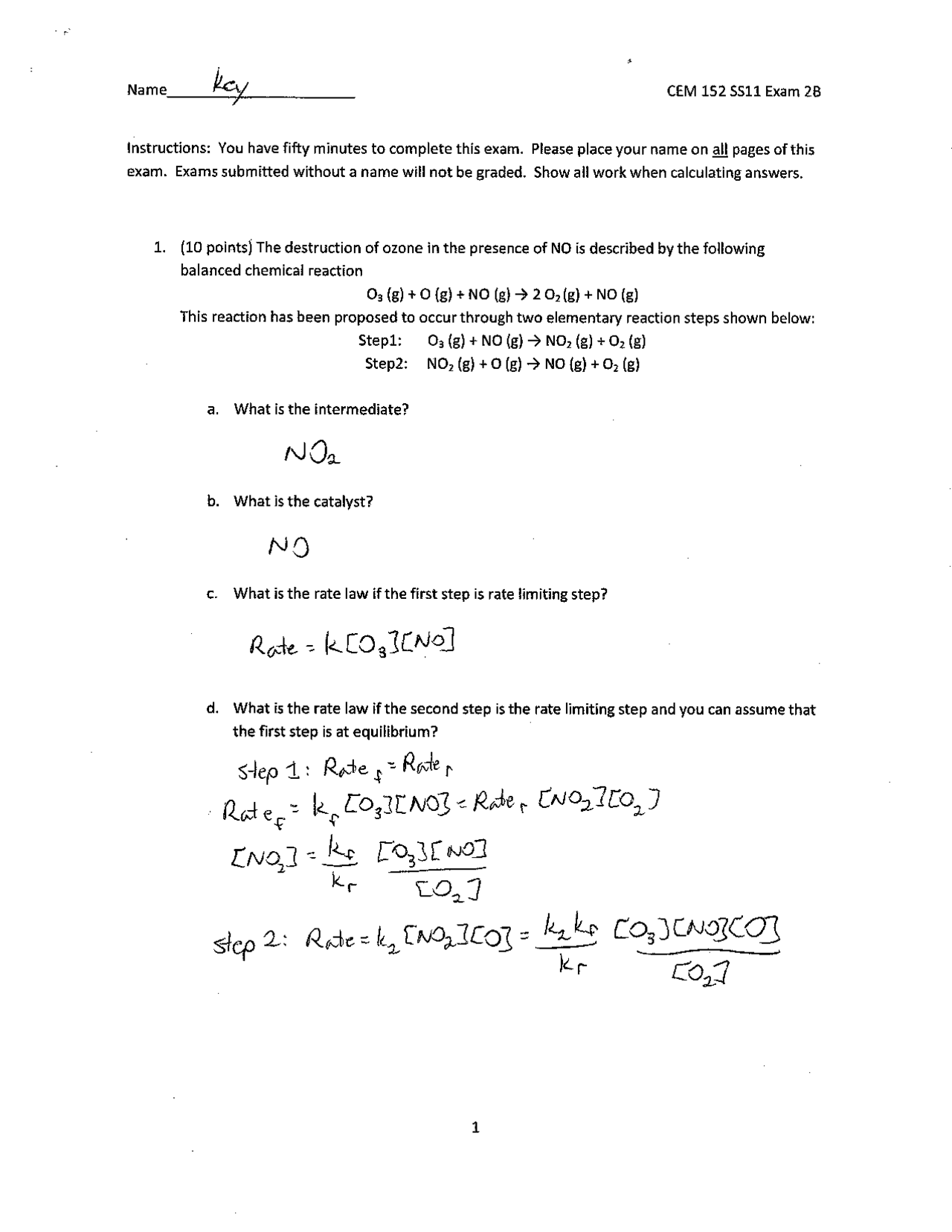 Principles of Chemistry - Exam 2 Solutions | CEM 152 - Docsity