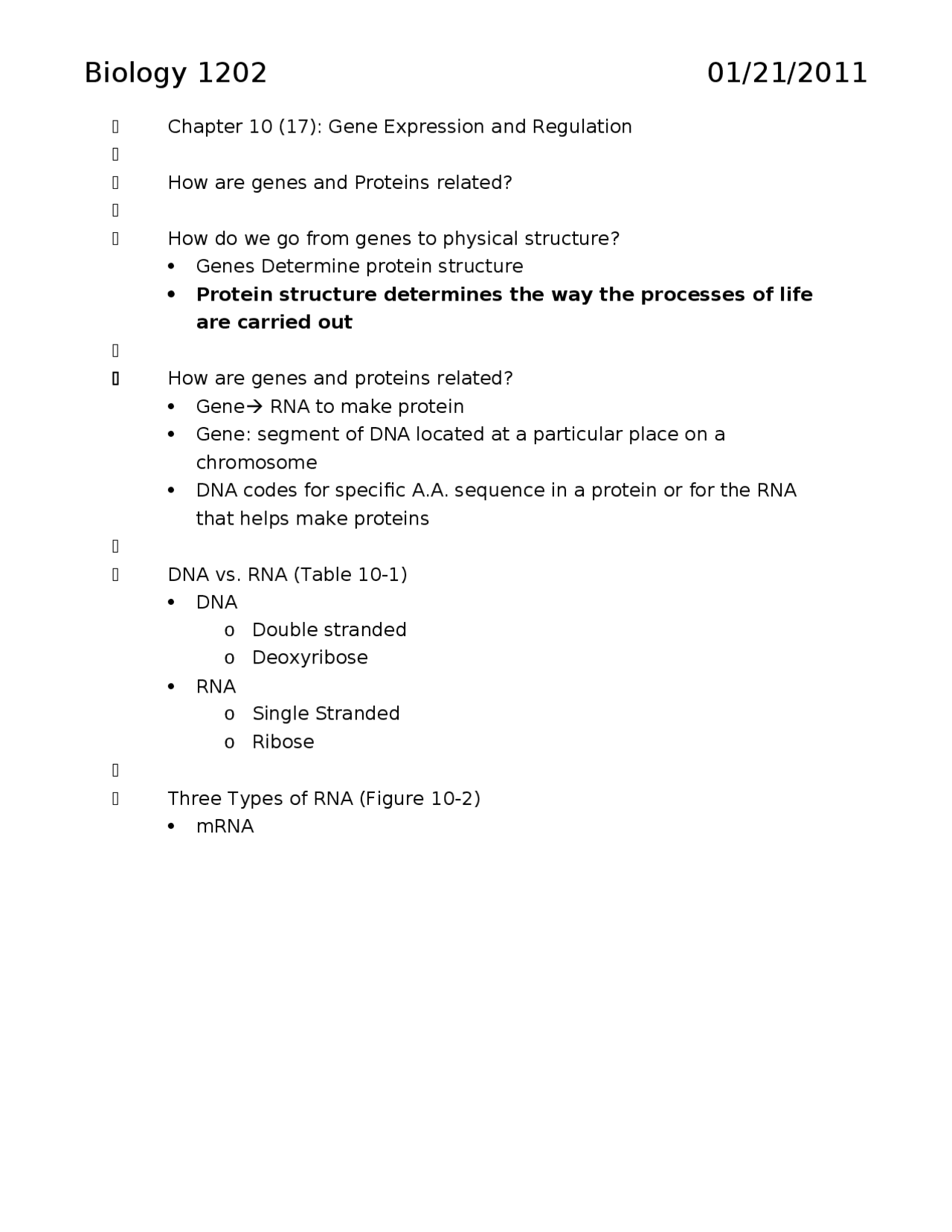 Gene Expression And Regulation Lecture Notes Biol 1202 Docsity