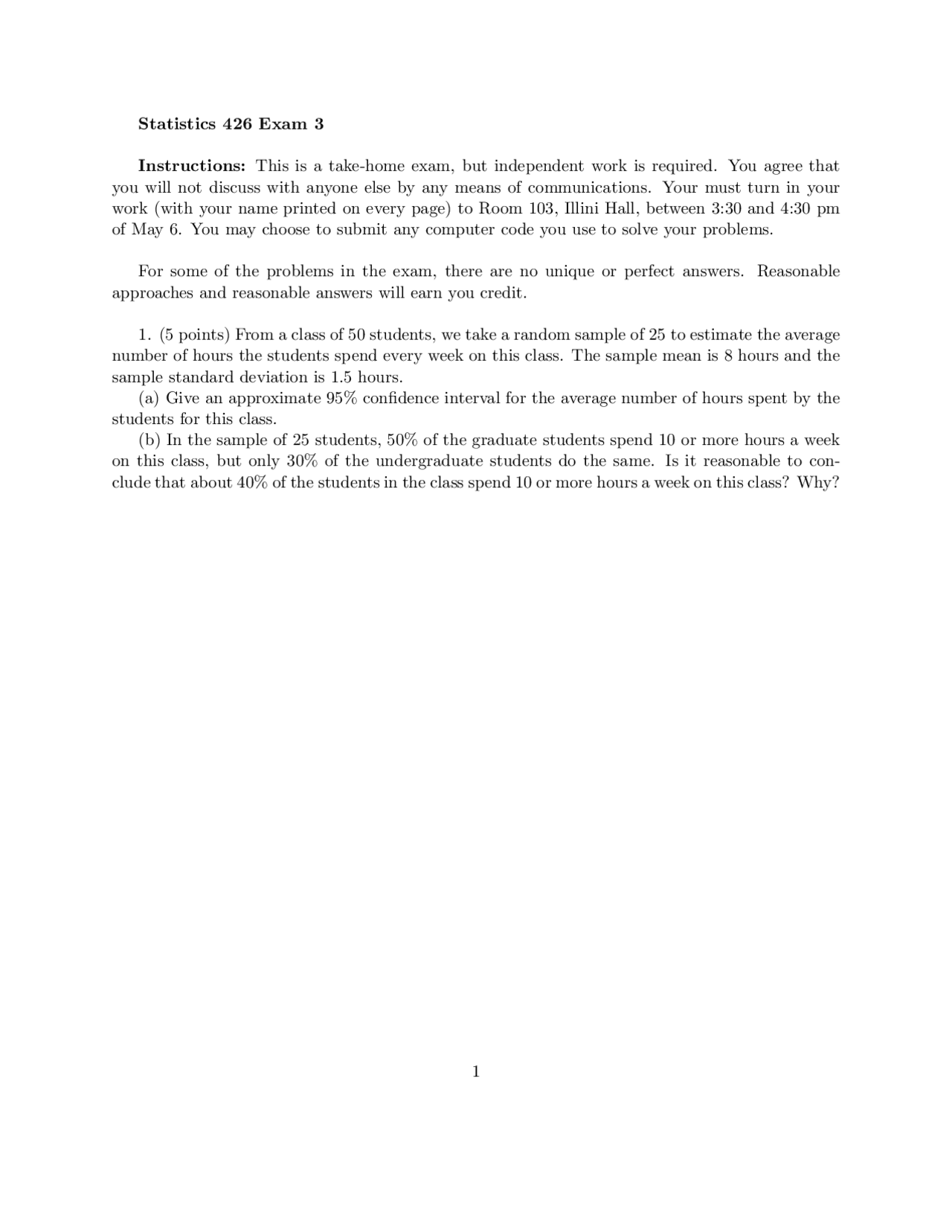Final Exam 3 Sampling And Categorical Data Stat 426 Docsity