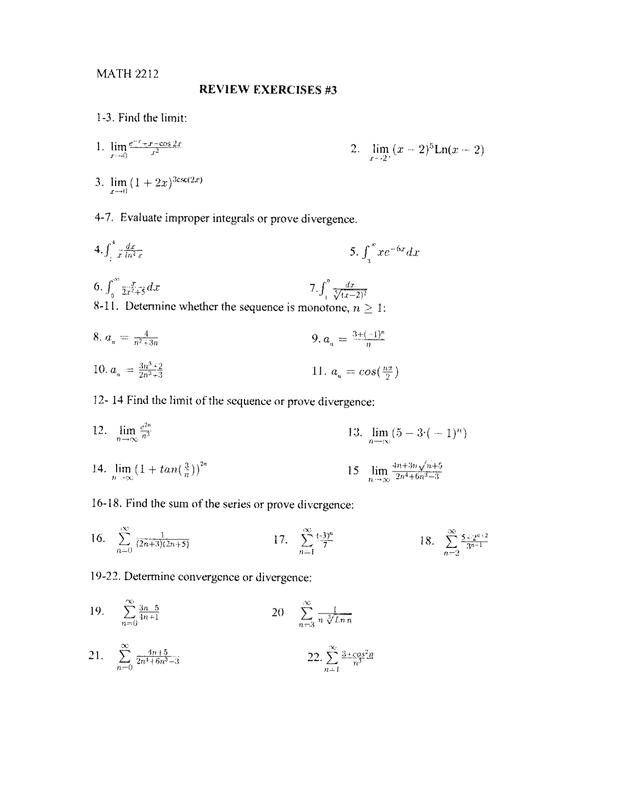 21 Problems on Calculus of One Variable II - Review Exercises | MATH ...