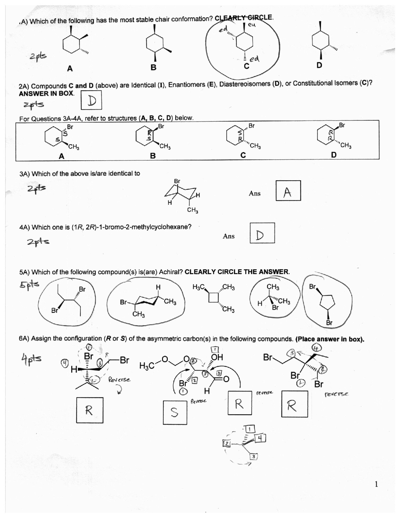 Solved Questions on Organic Chemistry I - Practice Exam 1 | CEM 251 ...