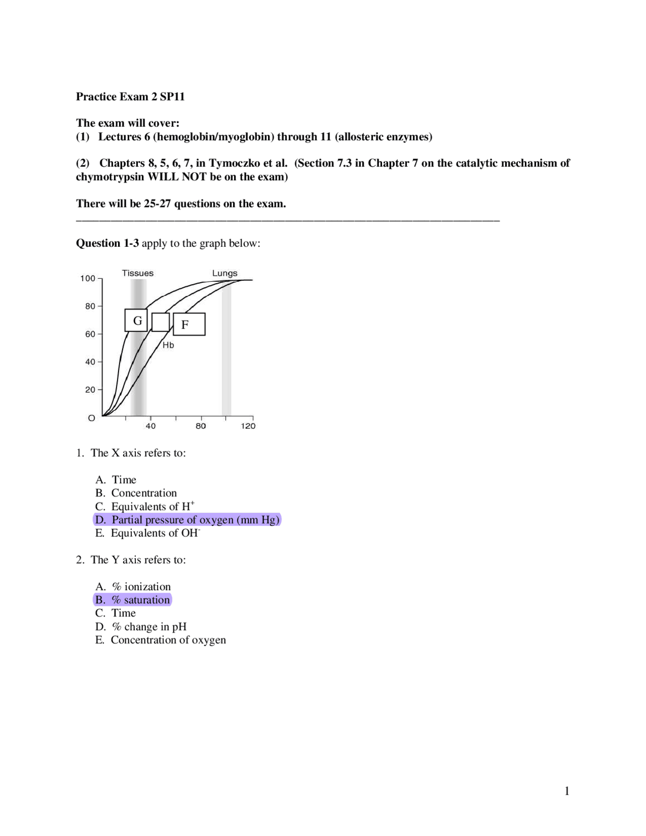 Questions For Practice Exam 2 Introduction To Biochemistry Mcb 2000