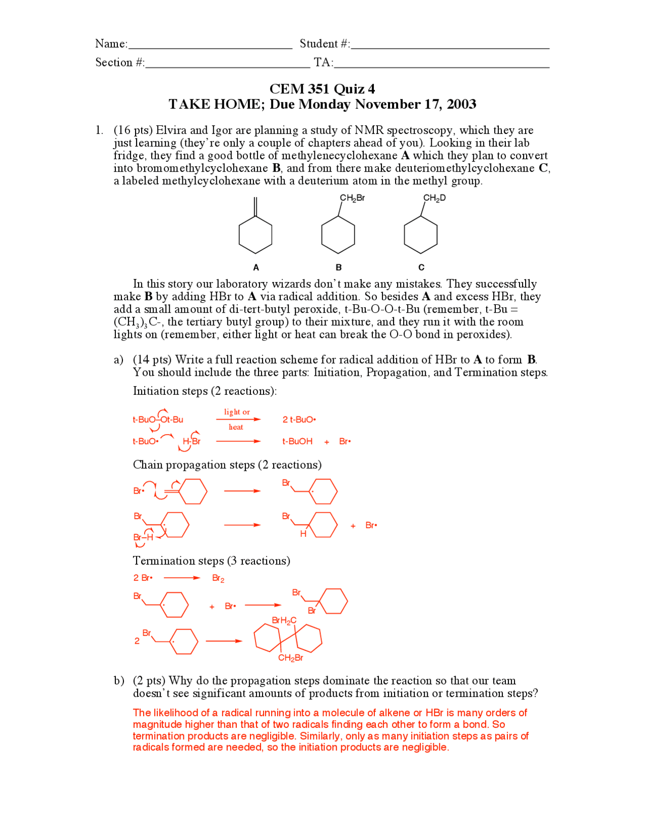 2 Solved Problems On Nmr Spectroscopy Quiz 4 Cem 351 Docsity