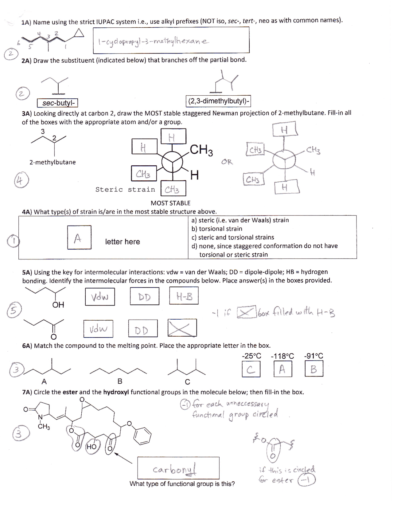 Organic Chemistry I - Quiz Answer Key | CEM 251 - Docsity