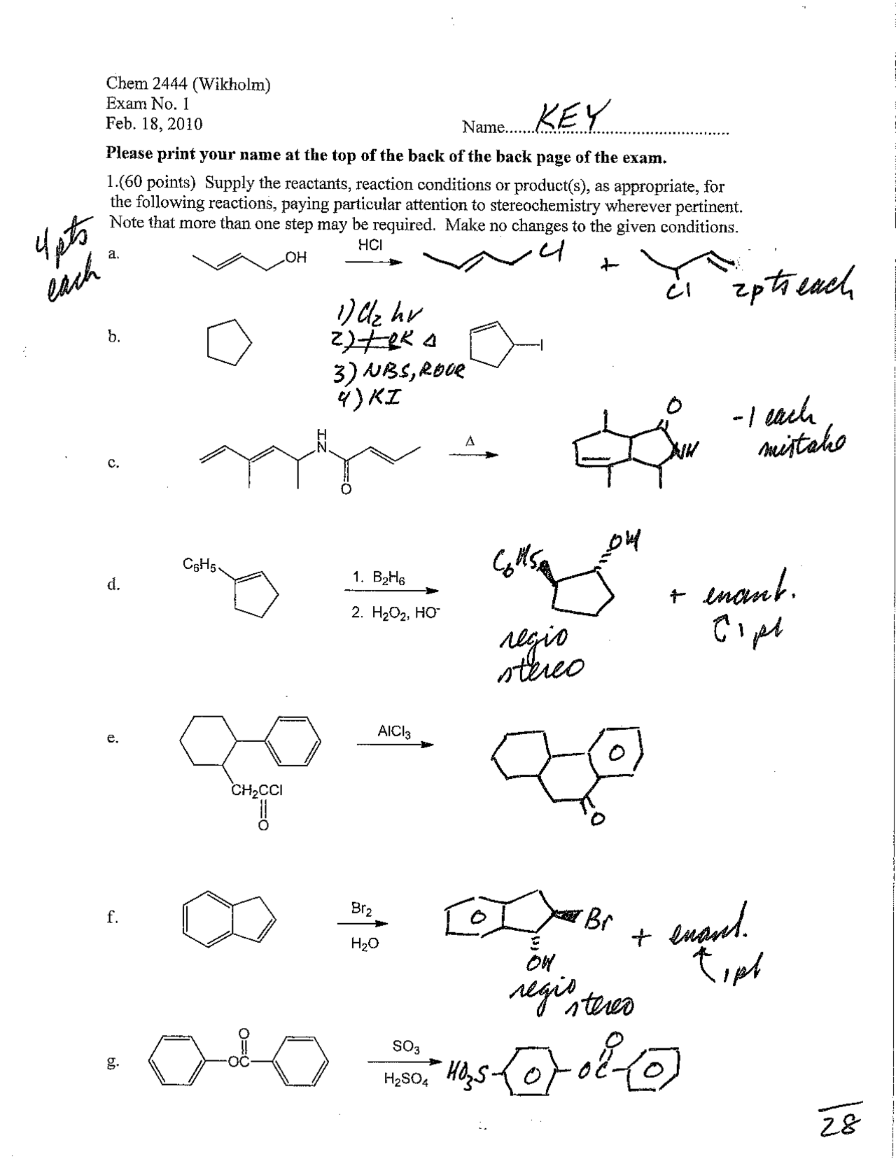 Practice Exam 1 - Organic Chemistry | CHEM 2444 - Docsity