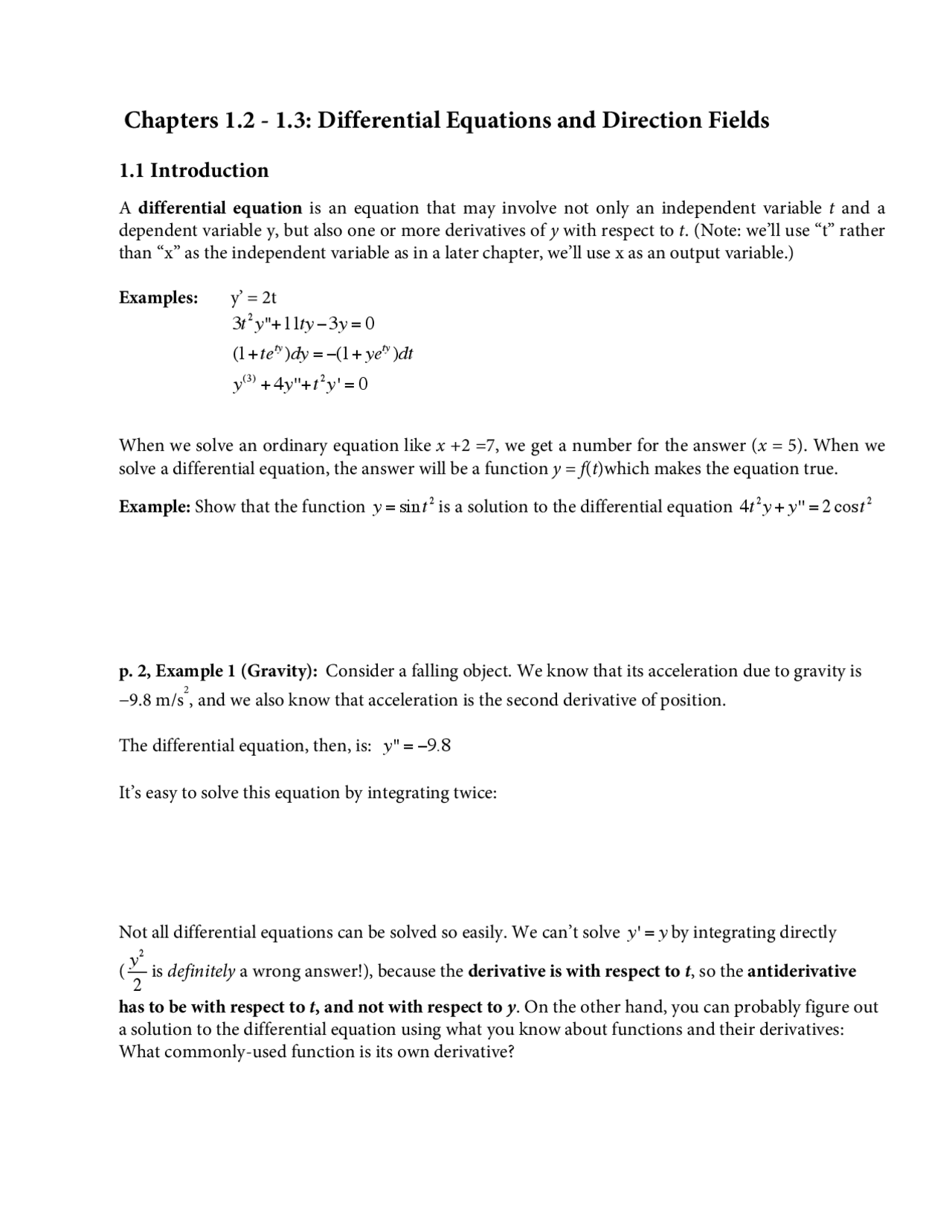 Differential Equations And Direction Fields Notes Math 2214 Docsity