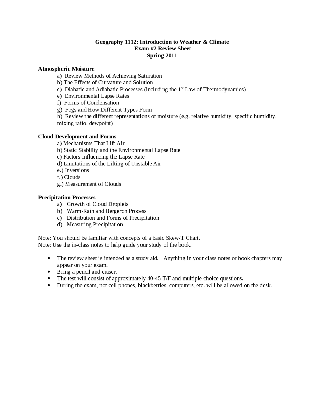Review Sheet for Exam 2 - Introduction to Weather and Climate | GEOG ...