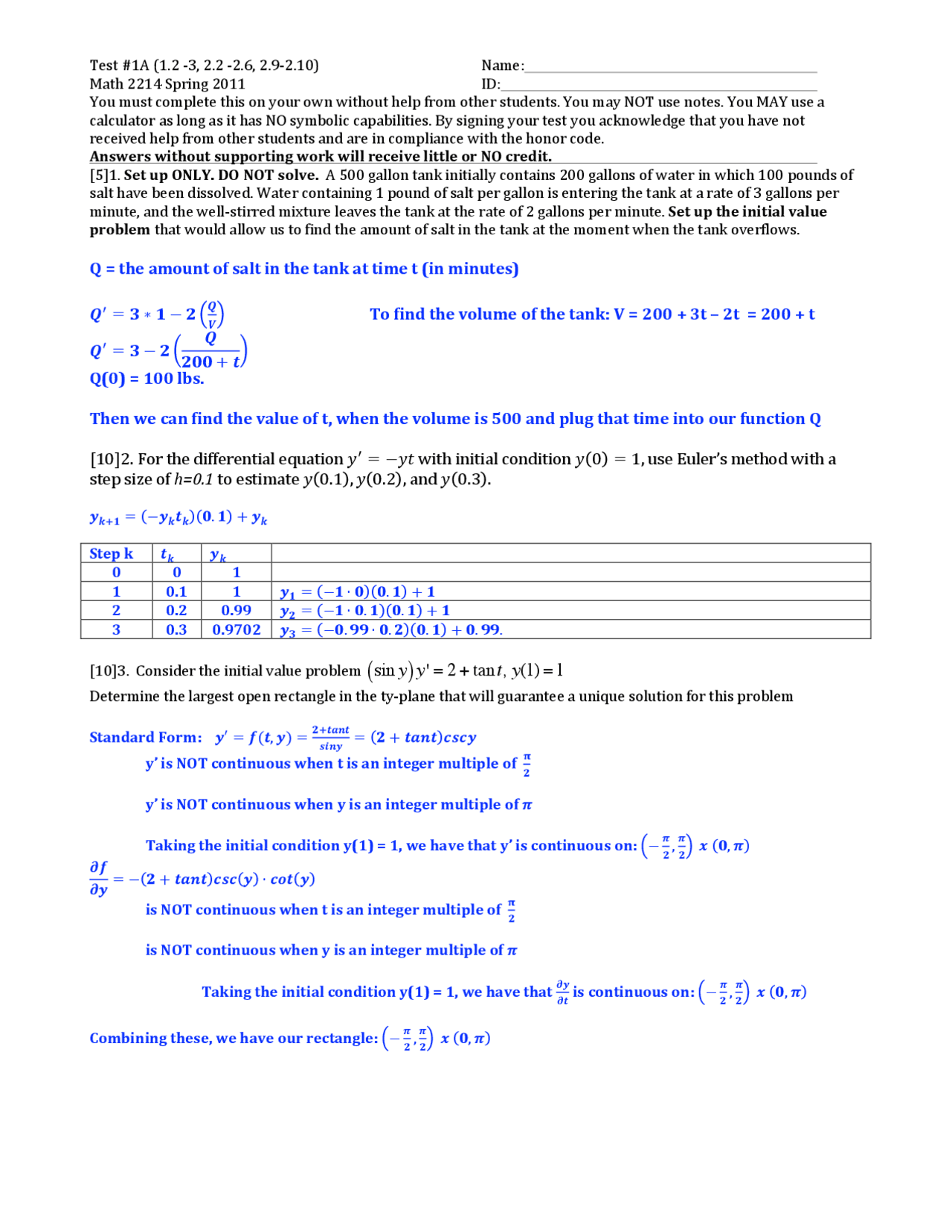 Introduction Different Equations Test Spring Math 2214 Docsity