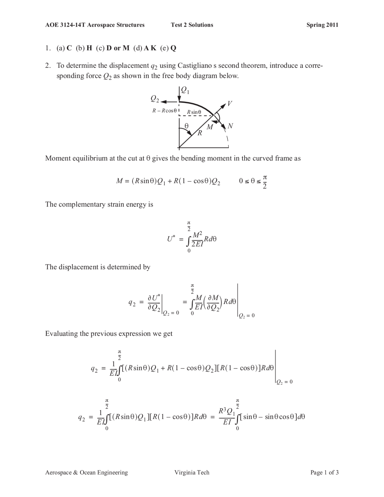 Exam 2 Solutions Aerospace Structure Aoe 3124 Docsity