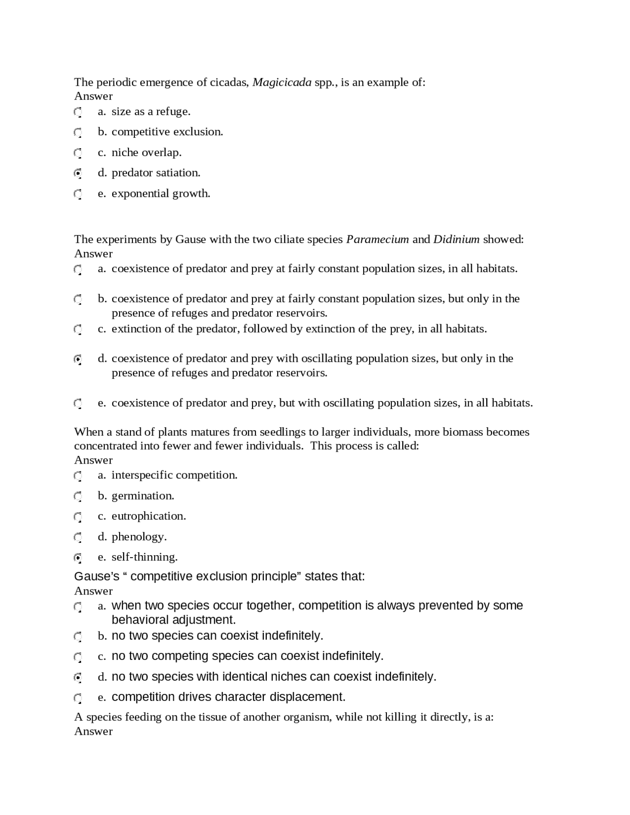Mcqs On Principles Of Ecology With Answers Biol 2227 Docsity