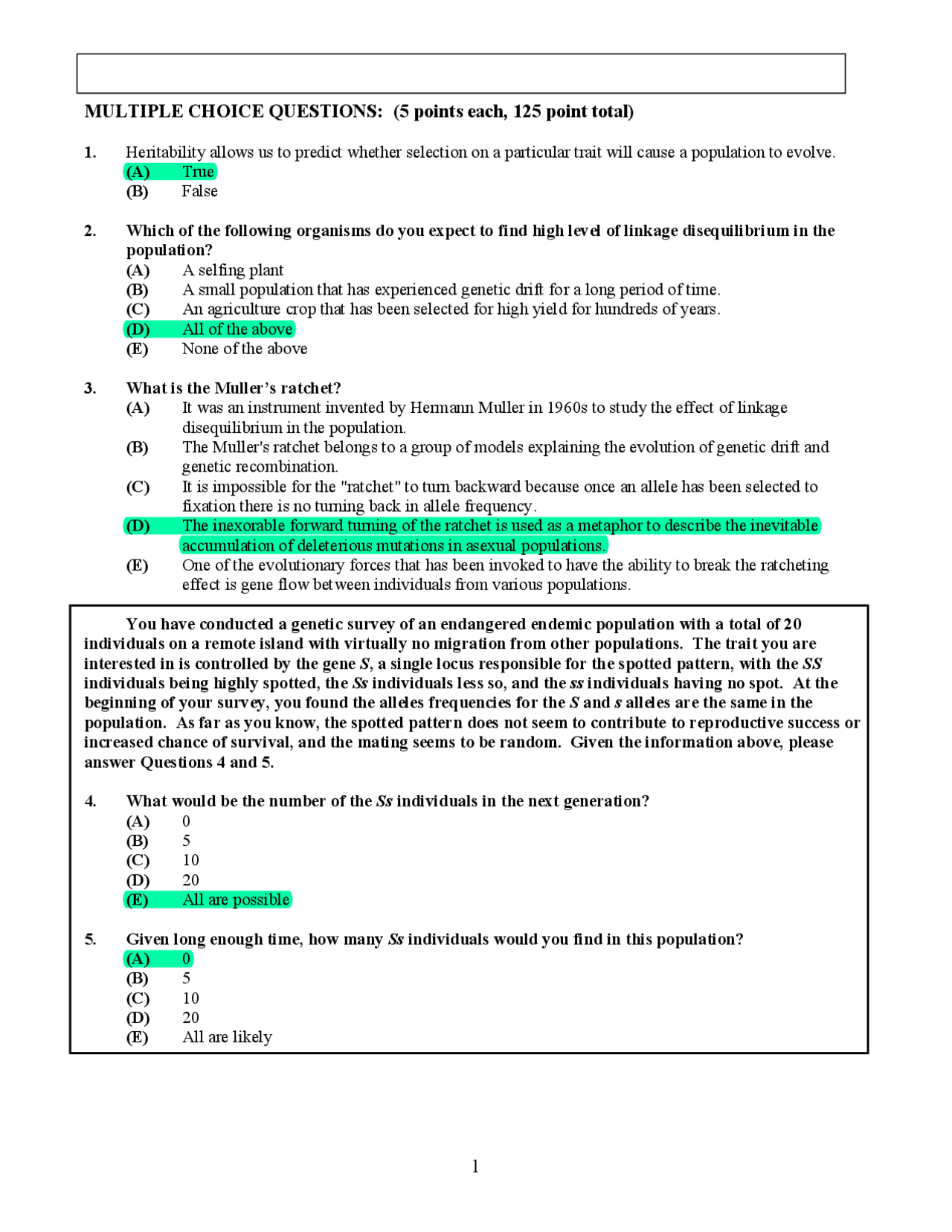 Practice Exam 2 With Answer Key Evolution Docsity