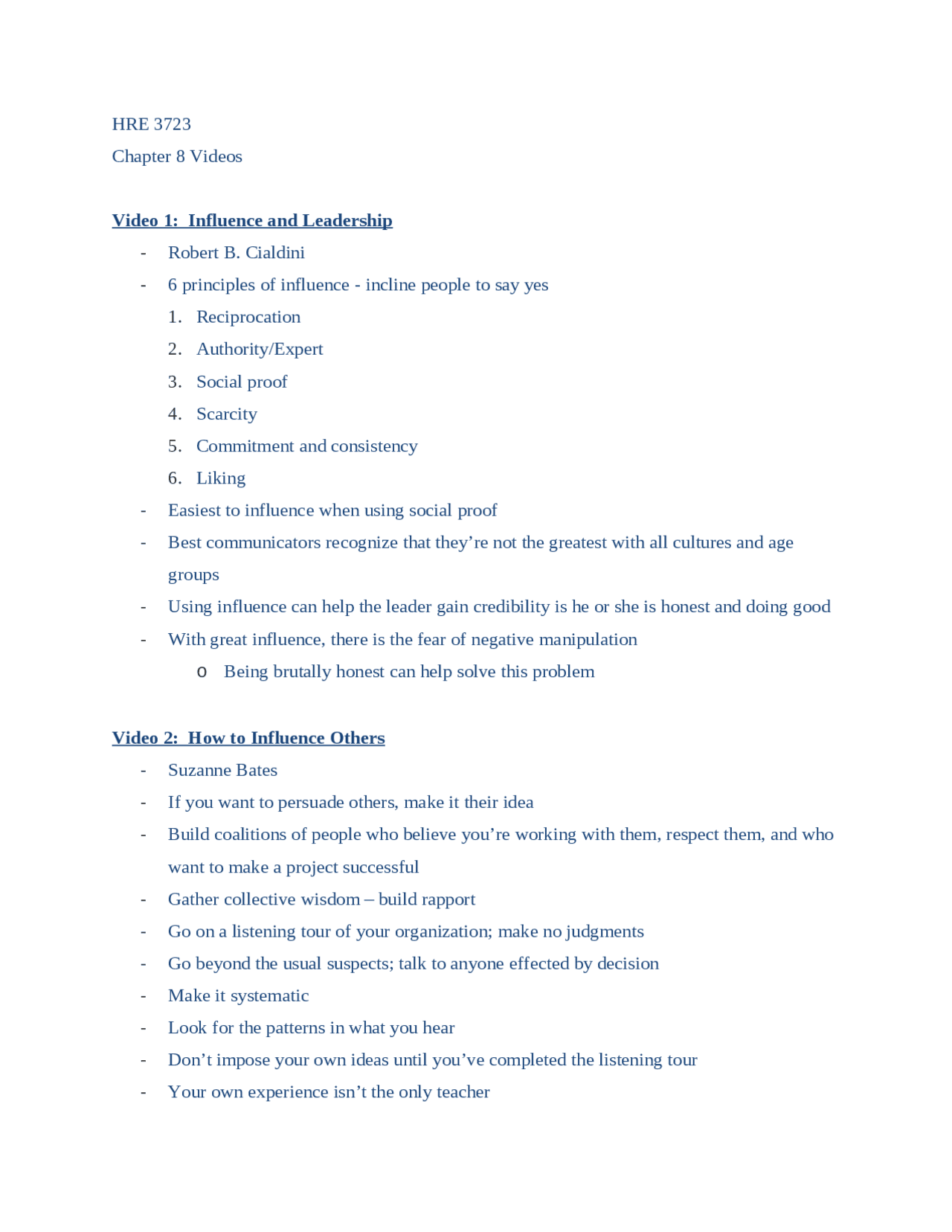 Influence And Leadership Lecture Notes Hre 3723 Docsity