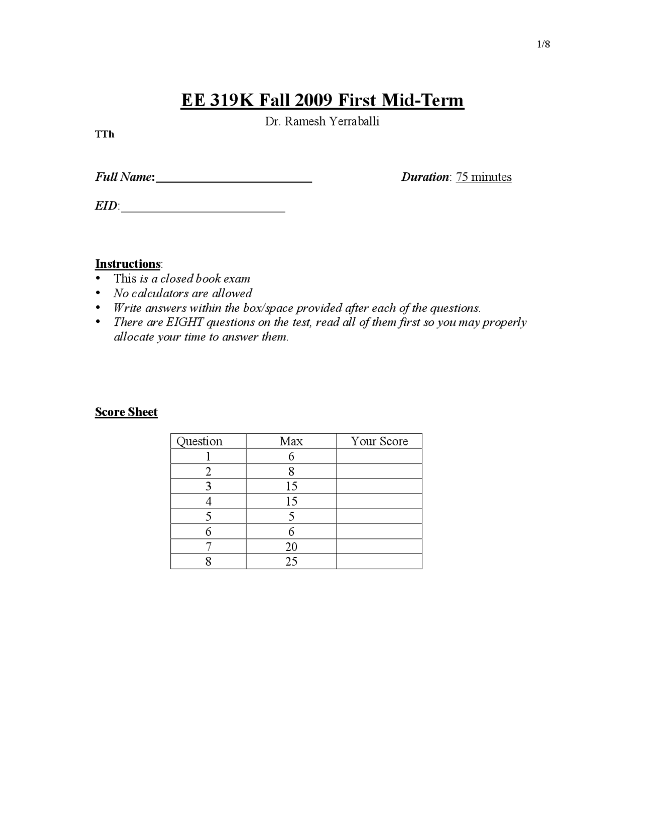 8 Problems On Signed And Unsigned Integers Midterm Exam E E 319k Docsity 