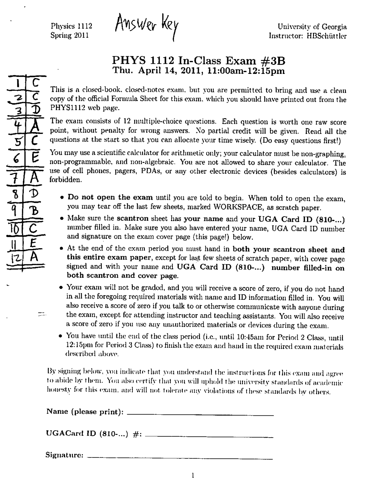 Exam 3b With Answers Introductory Physics Electricity And Magnetism