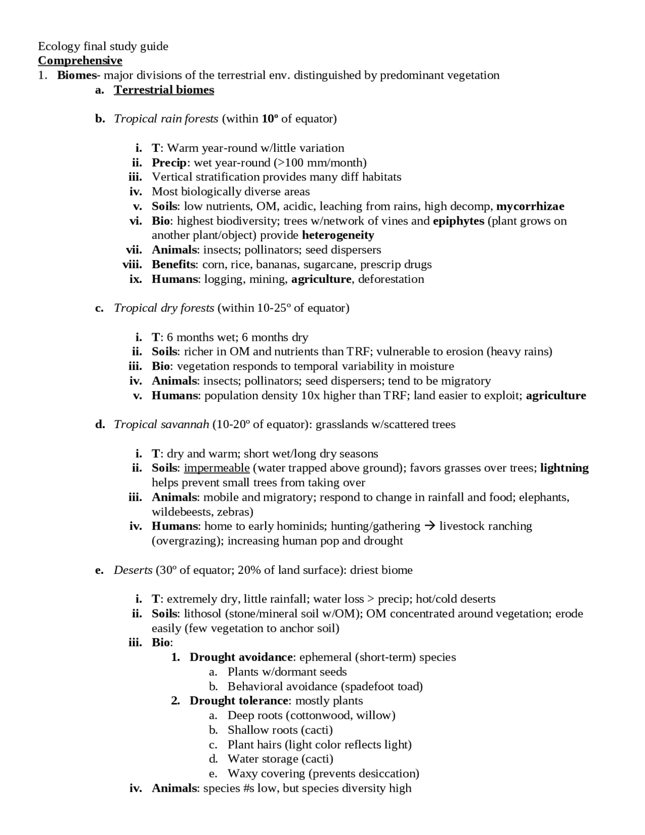 The Terrestrial Biomes - Final Examination | BIOL 3403 - Docsity