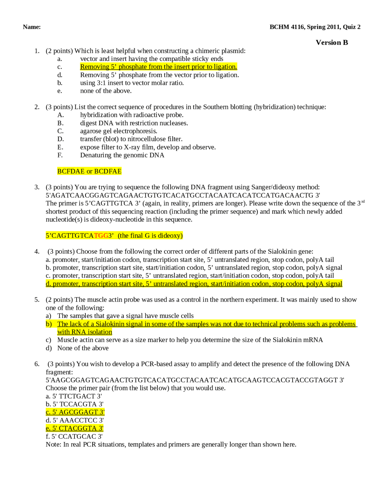 Quiz With Solution For General Biochemistry Bchm 4116 Docsity