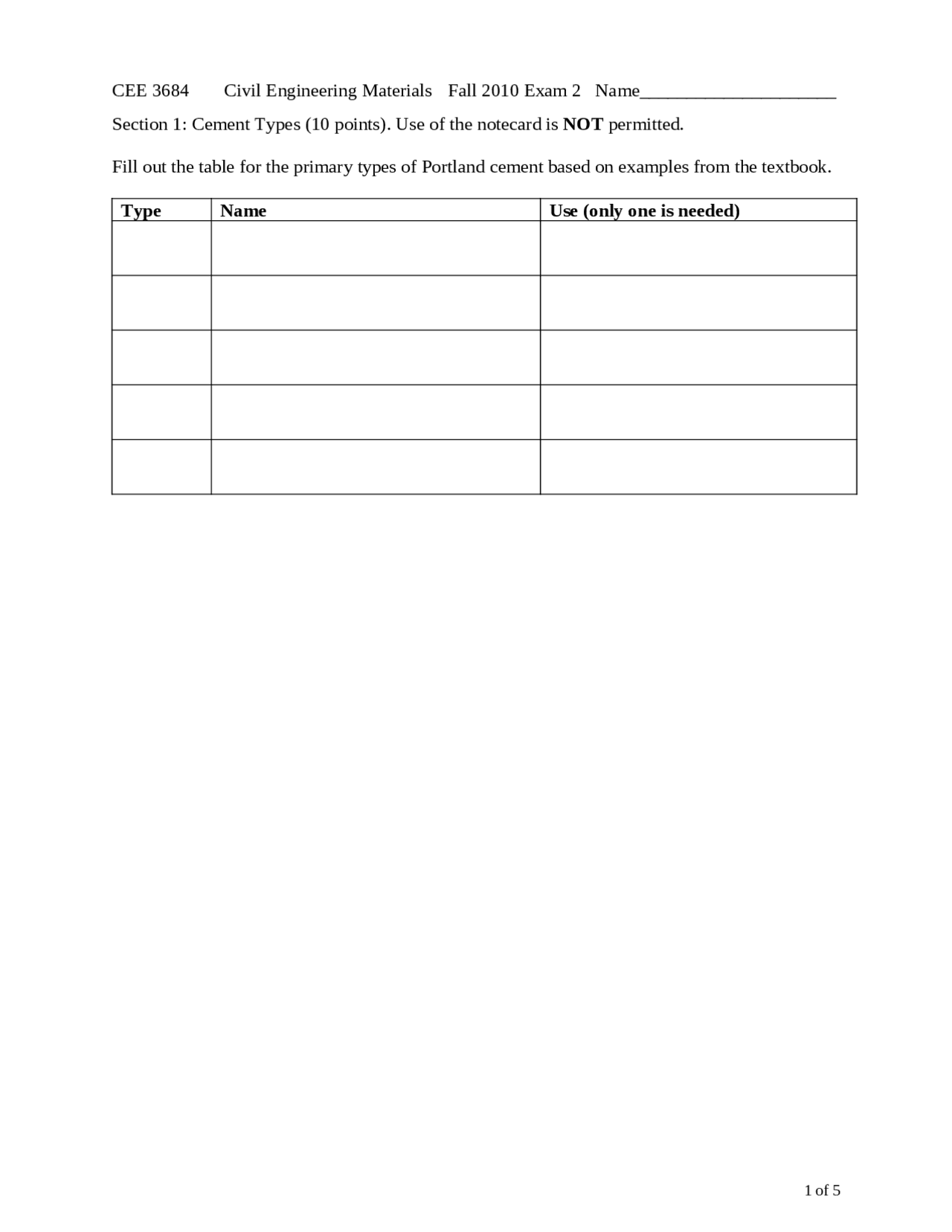 Exam 2 With 18 Questions Civil Engineering Materials Cee 3684 Docsity
