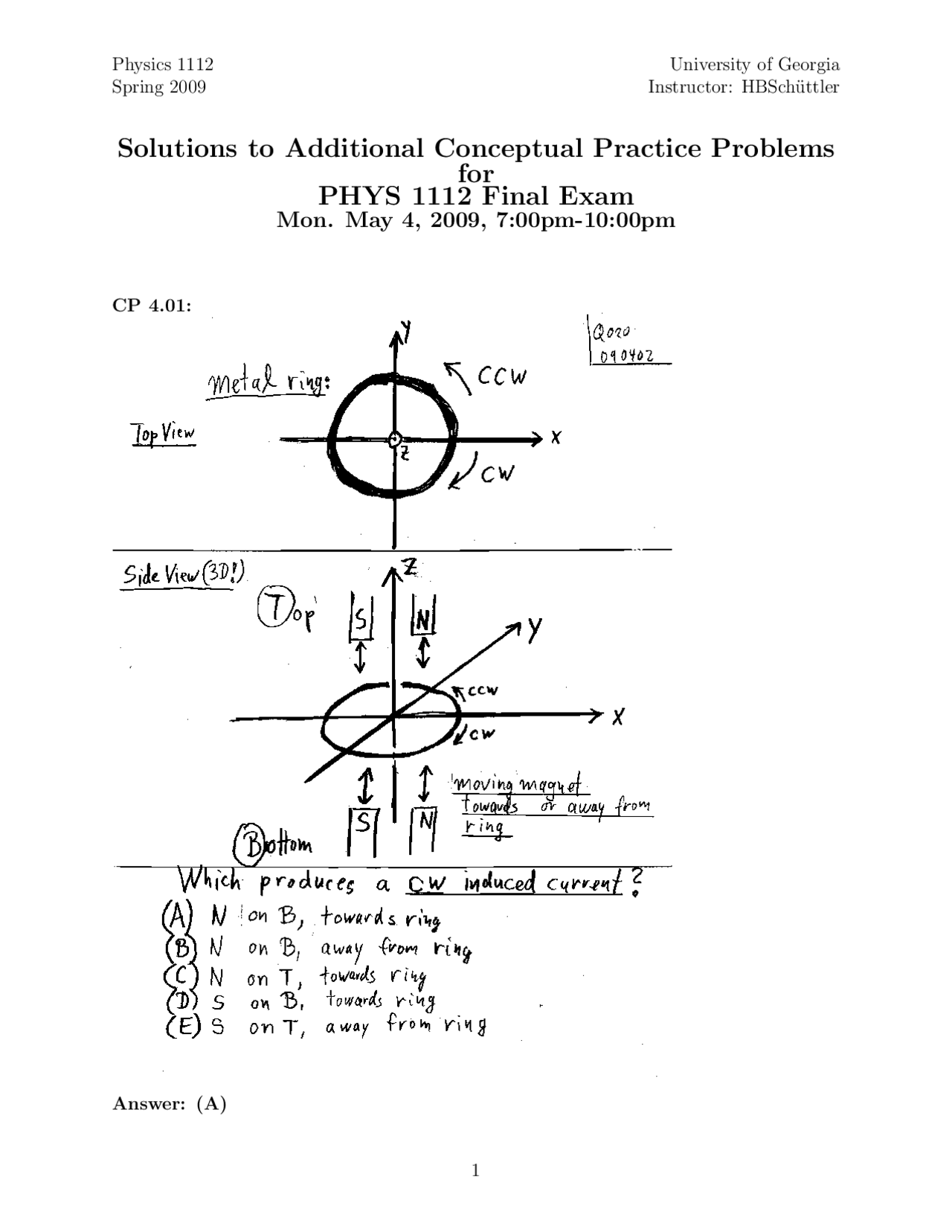 Solutions to Additional Conceptual Practice Problems - Final Exam | PHYS 1112 - Docsity