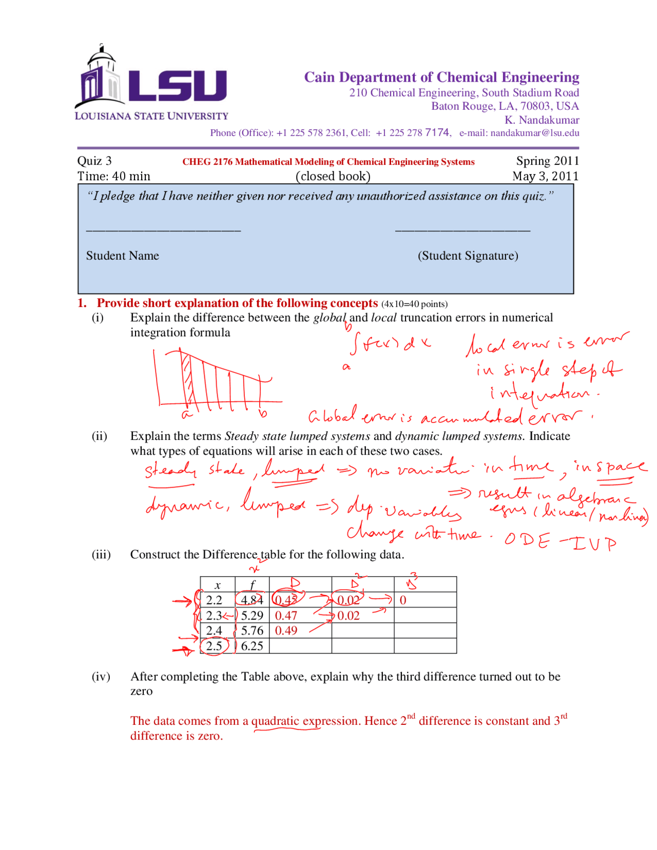 Solved Quiz 3 For Mathematics Models Fall 2001 Che 2176 Docsity