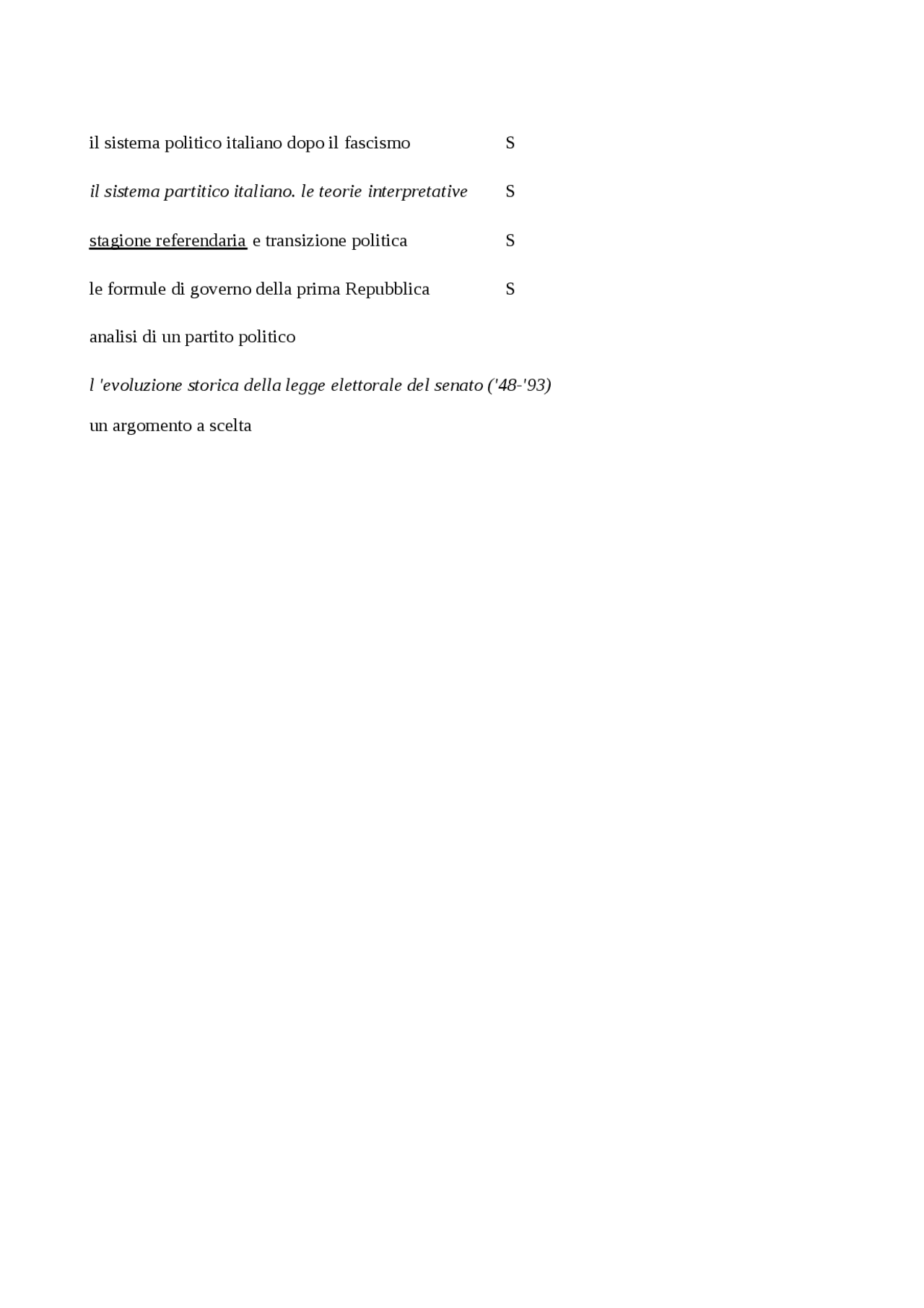 Argomenti Sistema Politico Italiano Docsity