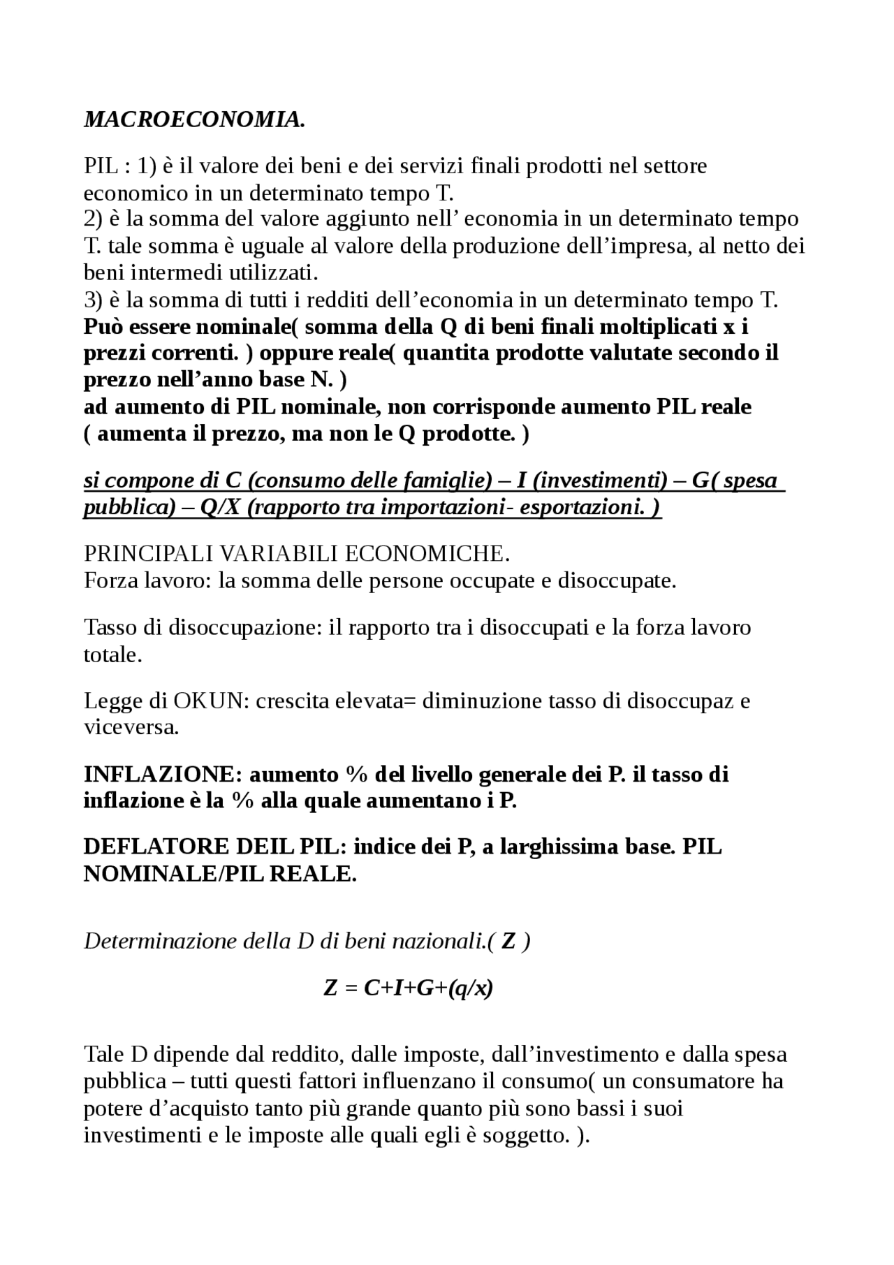 Macroeconomia Riassunto Argomenti Principali Docsity