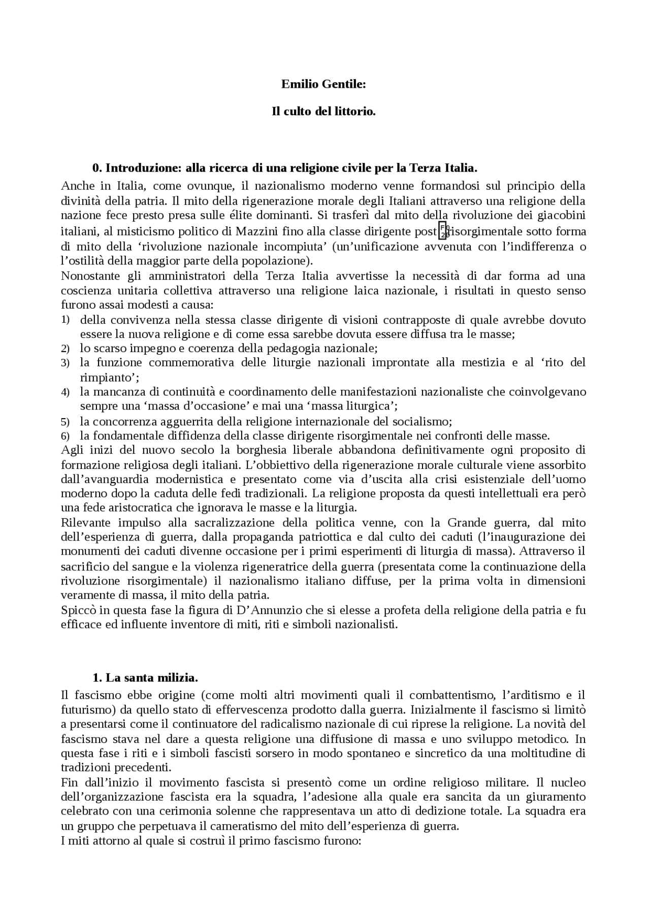 Il Culto Del Littorio Di Emilio Gentile Sc Docsity