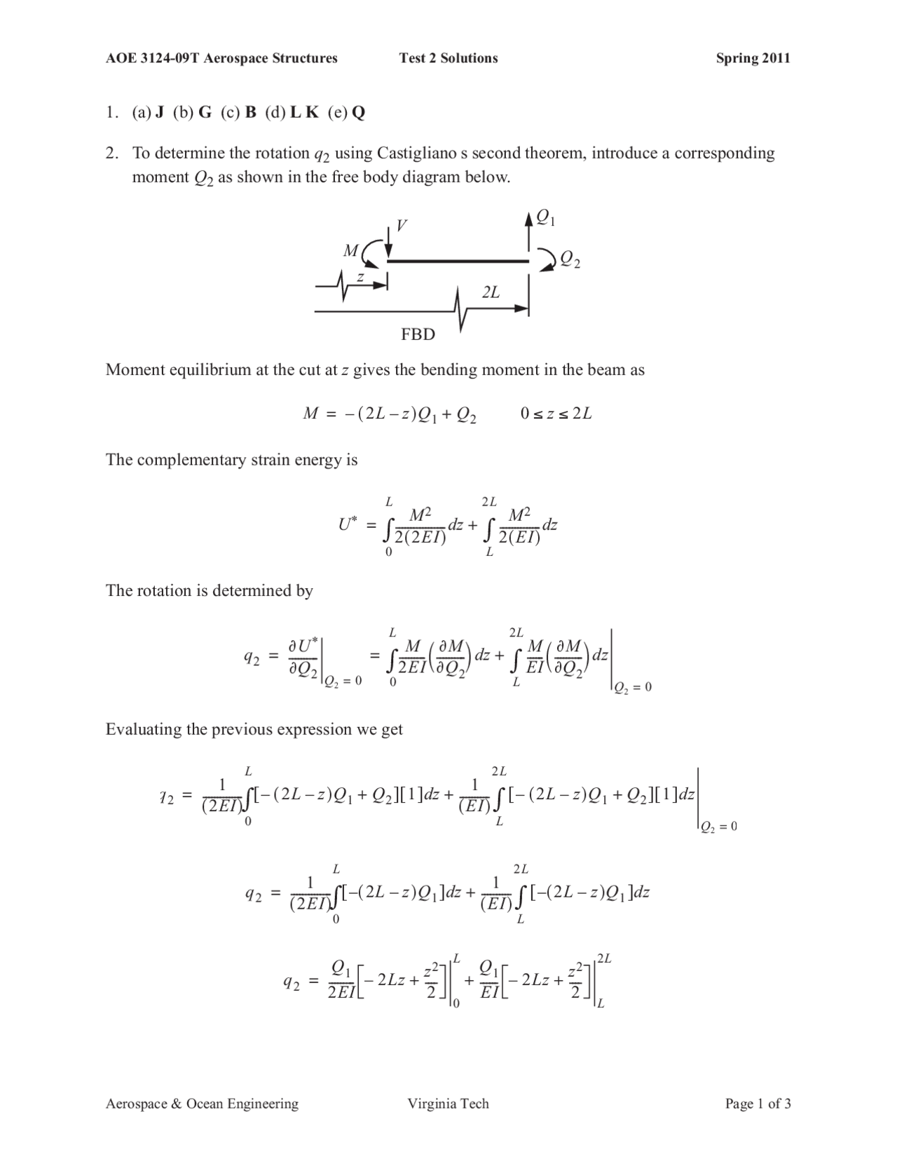 Test 2 Solutions Aerospace Structures Aoe 3124 Docsity