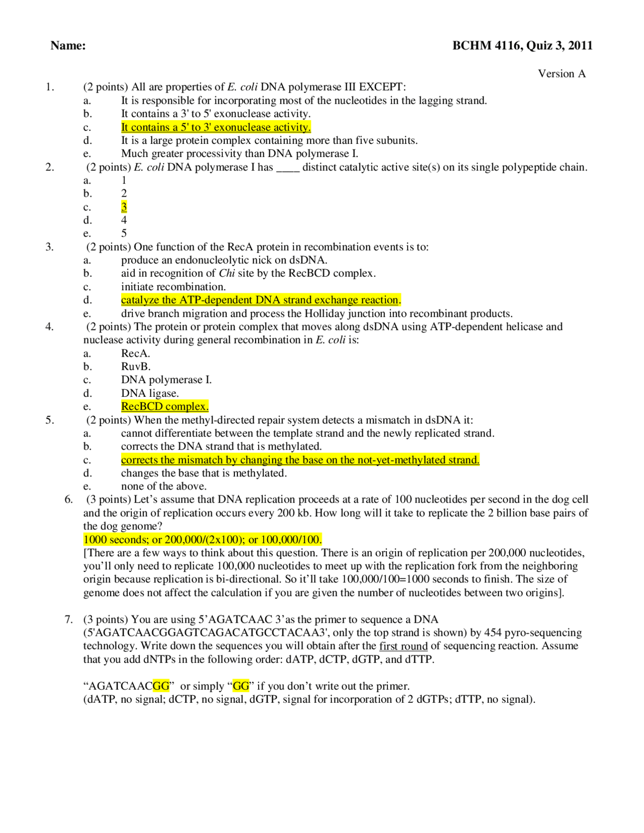 Solved Quiz With For General Biochemistry Bchm 4116 Docsity