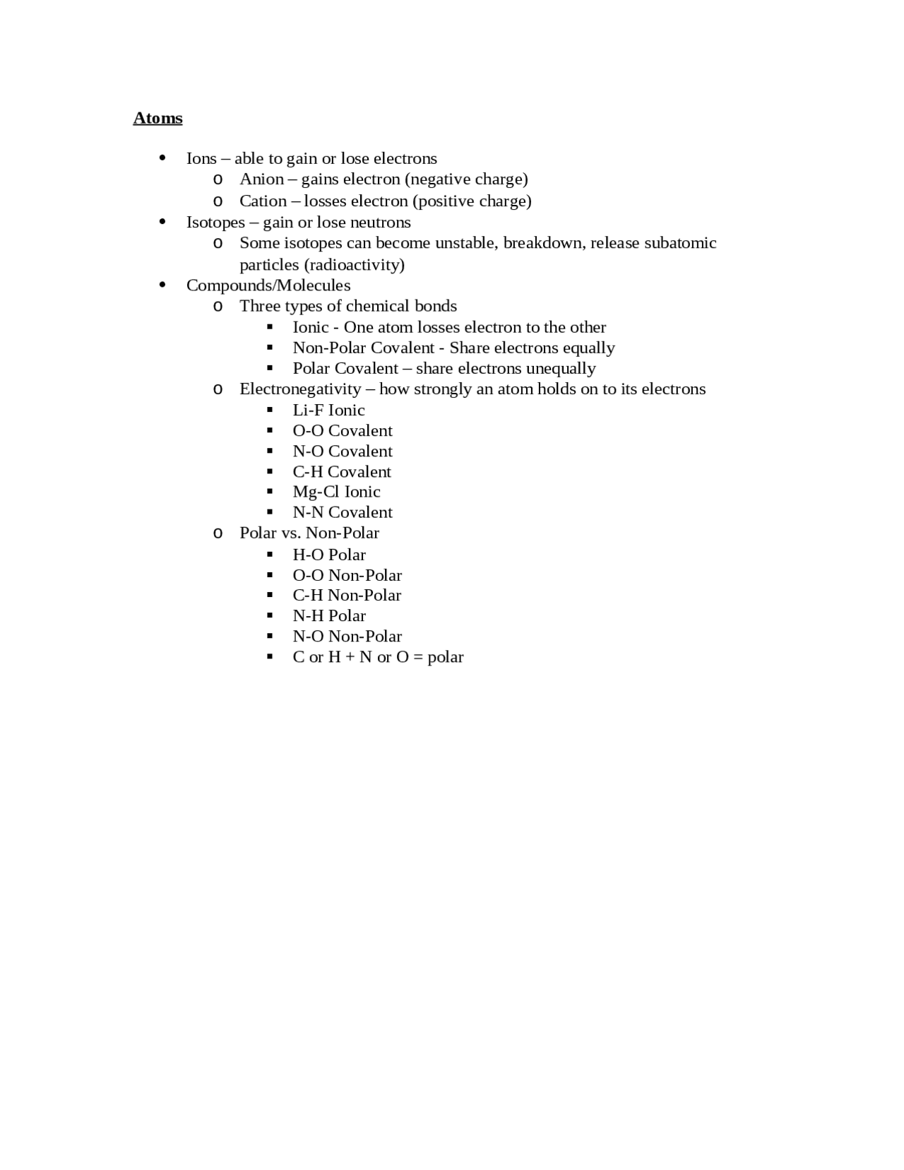 Ions Isotopes And Molecules Atoms Lecture Notes Biol 1103 Docsity