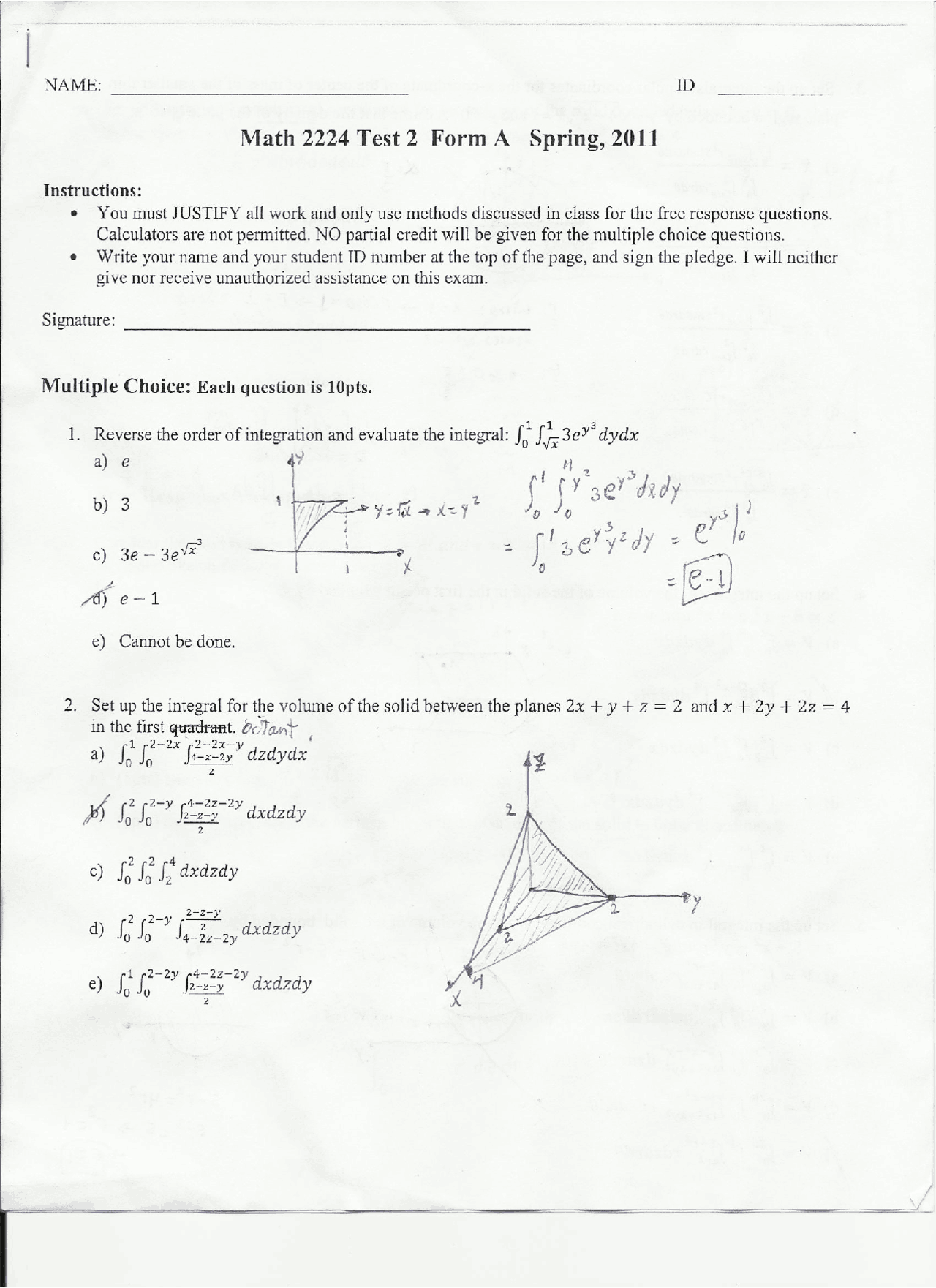 Solved Questions On Multivariable Calculus Test 2 Math 2224 Docsity
