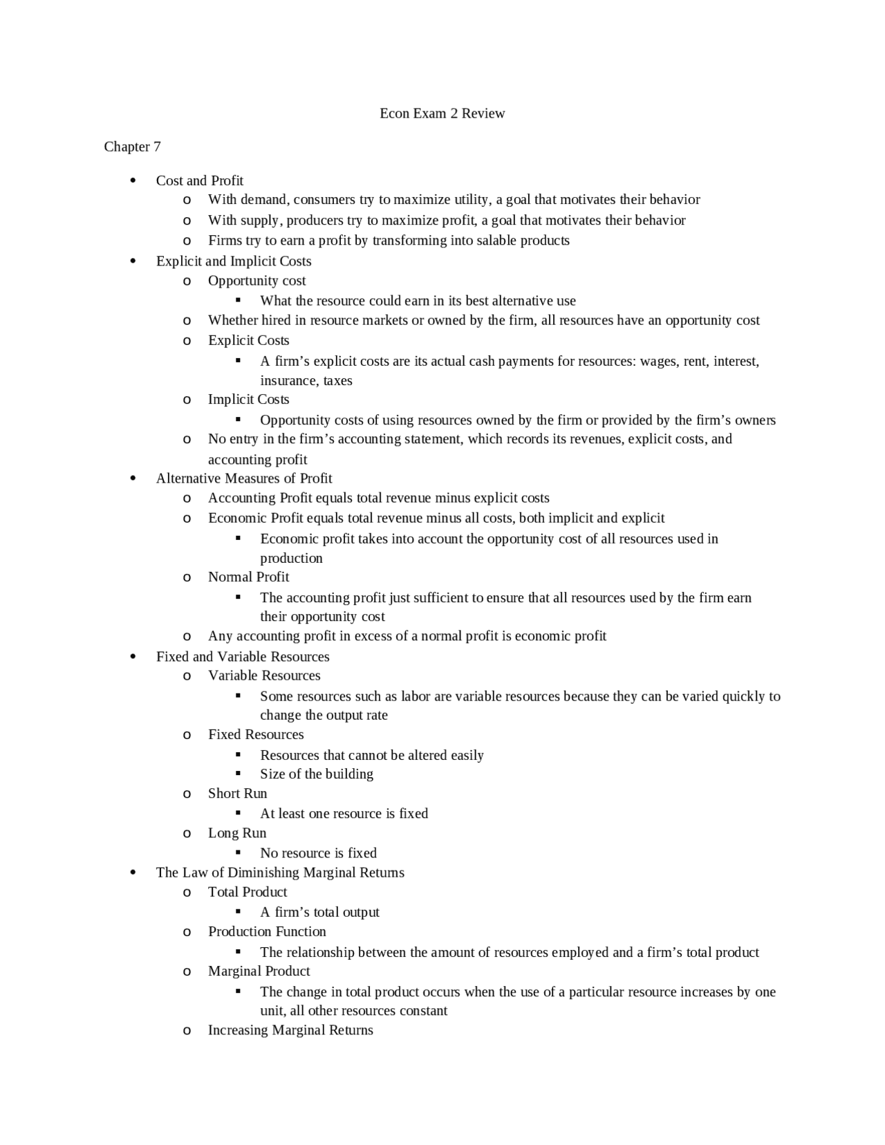 Exam 2 Study Guide | Principles of Economics | ECON 2005 - Docsity