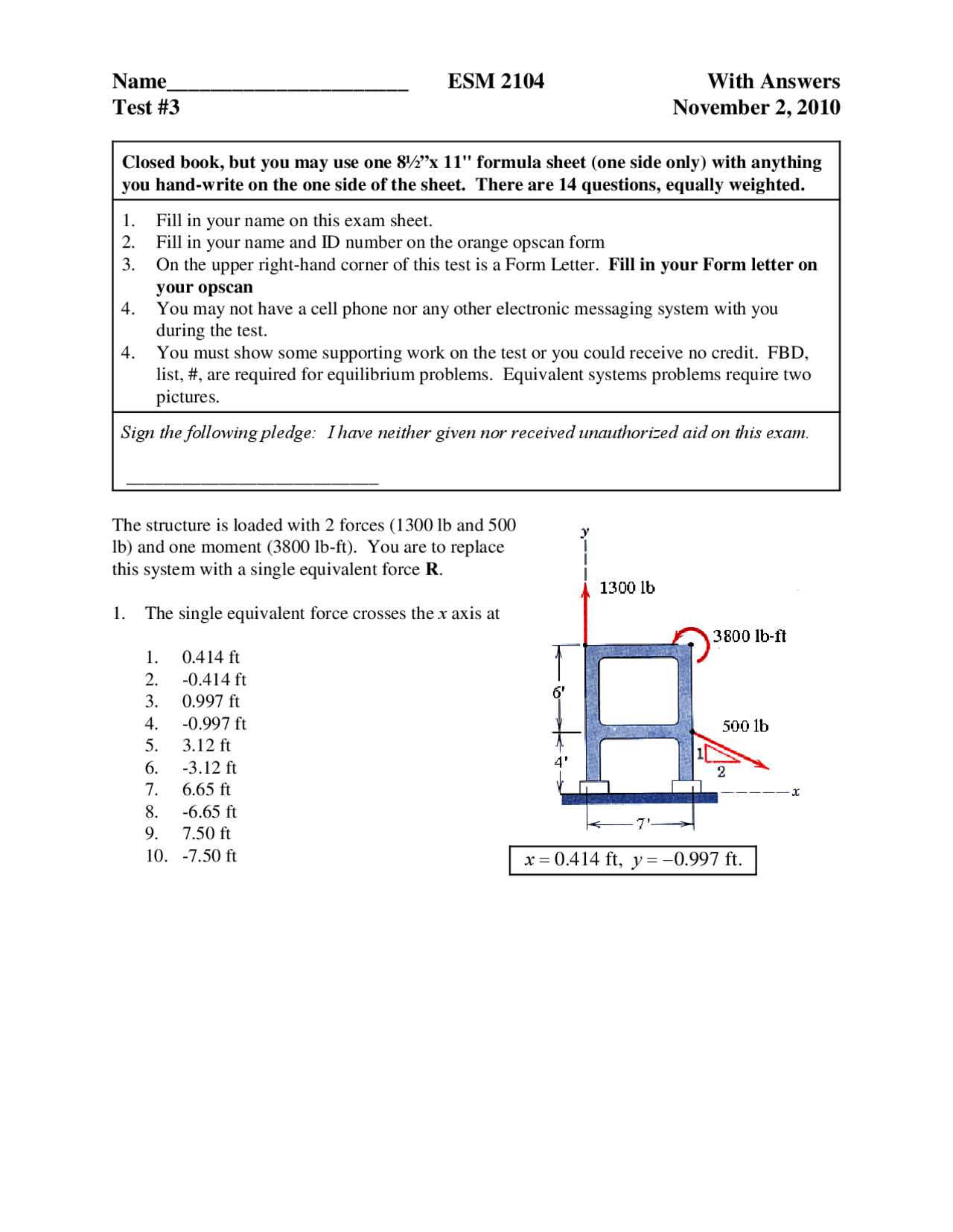 Exam 3 With Answer Key For Statistics Esm 2104 Docsity