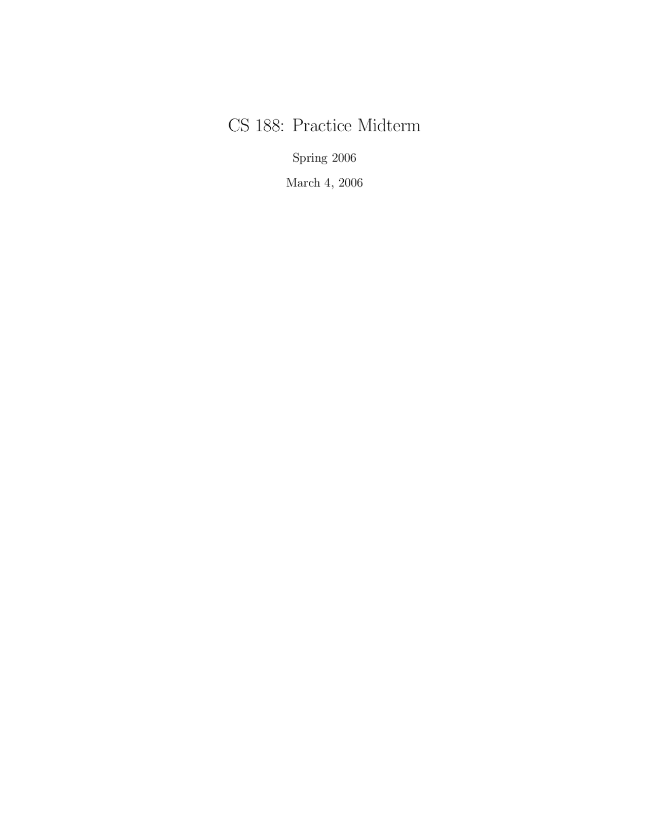 Introduction To Artificial Intelligence Practice Midterm Exam Compsci 188 Docsity