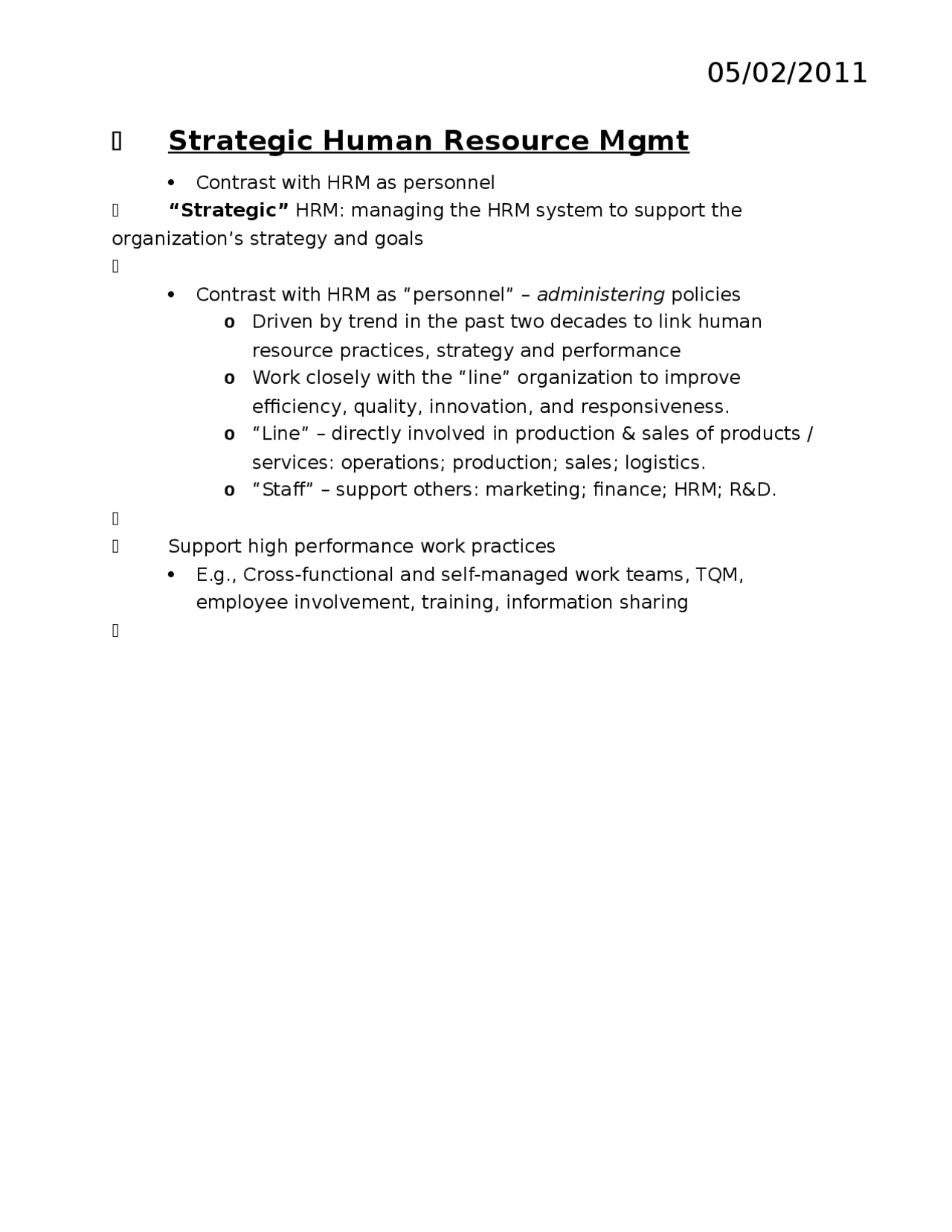 Strategic of Human Resources Management - Study Guide | BADM 310 - Docsity