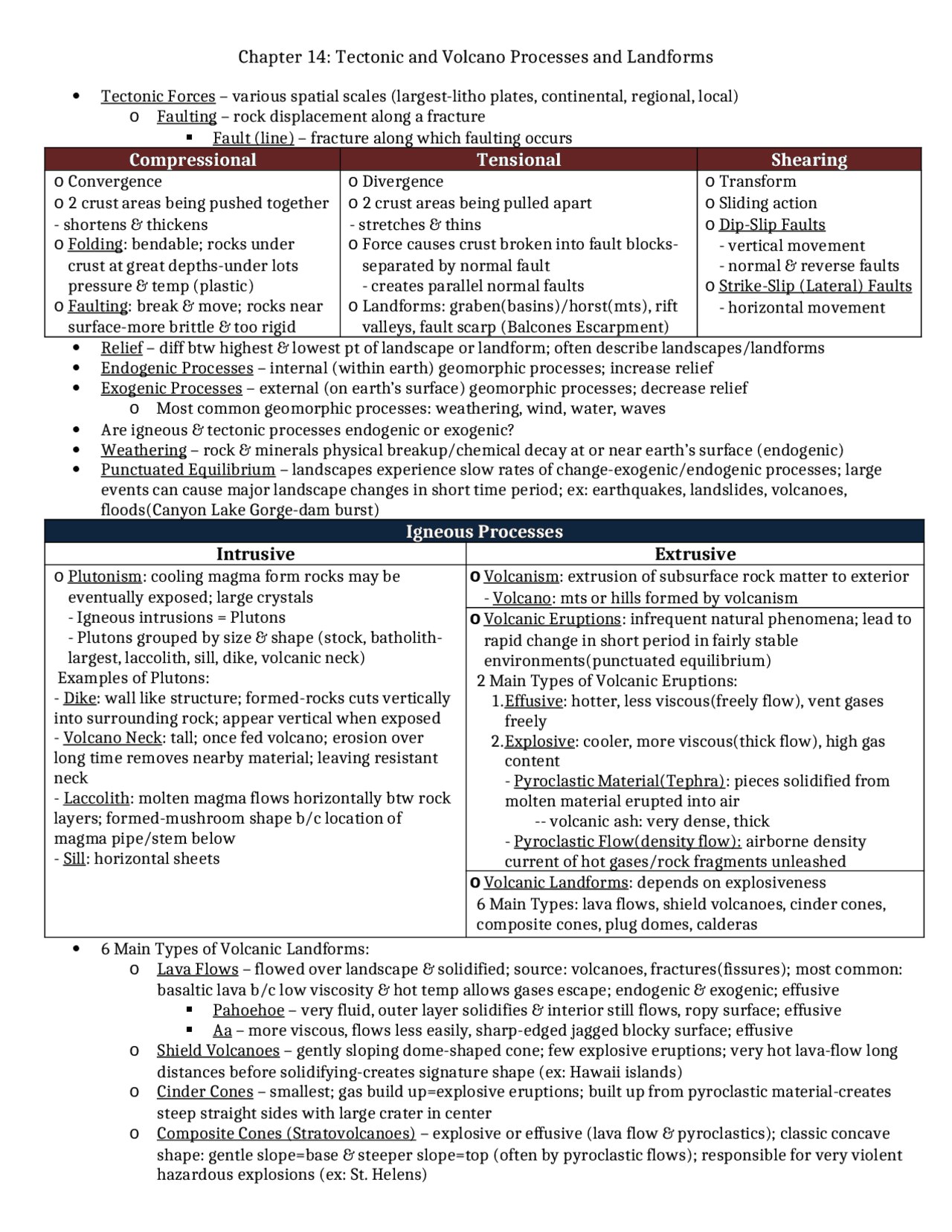 Tectonic And Volcanic Processes And Landforms Lecture Notes Geo