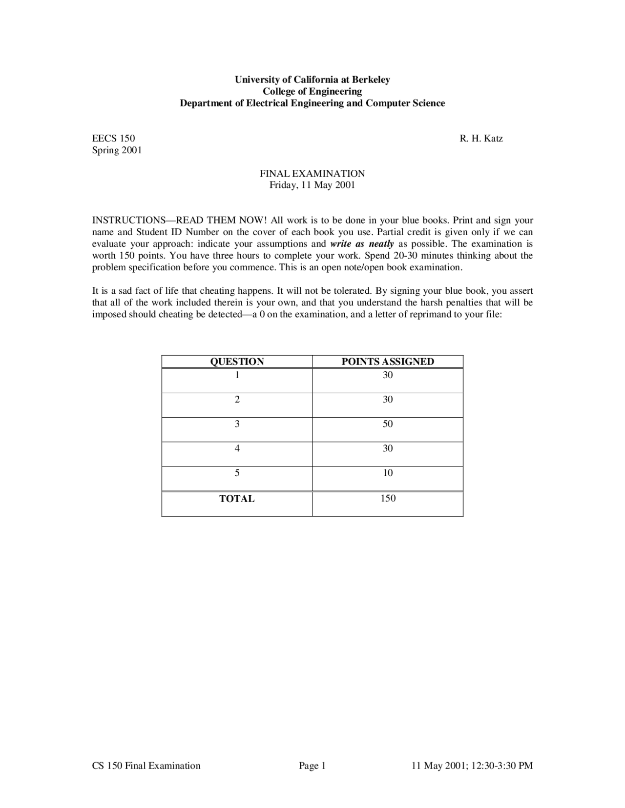 Components And Design Final Exam With Answer Key Compsci 150 Docsity
