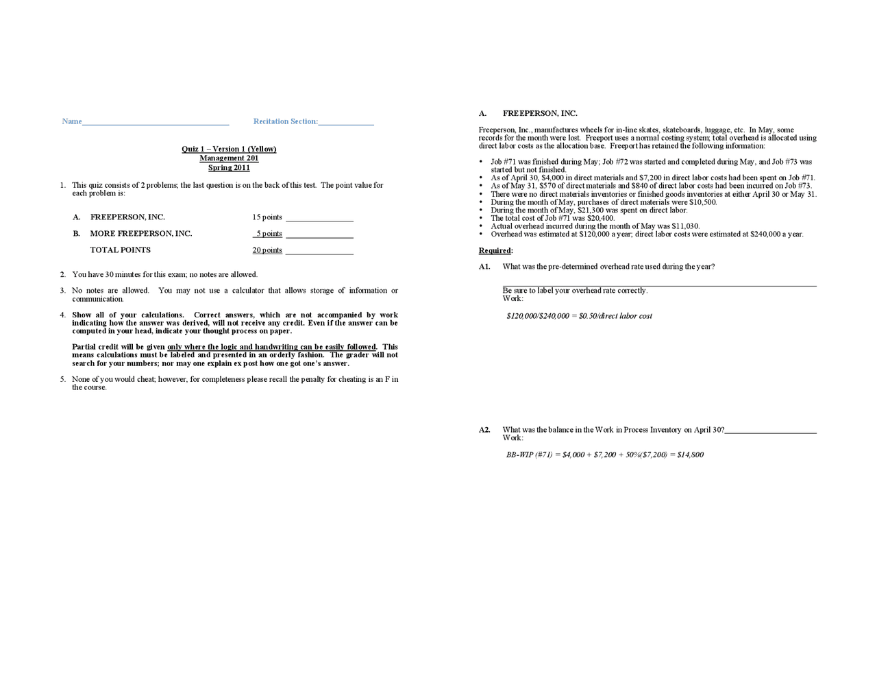 5 Questions On Management Accounting I With Solution Quiz Mgmt