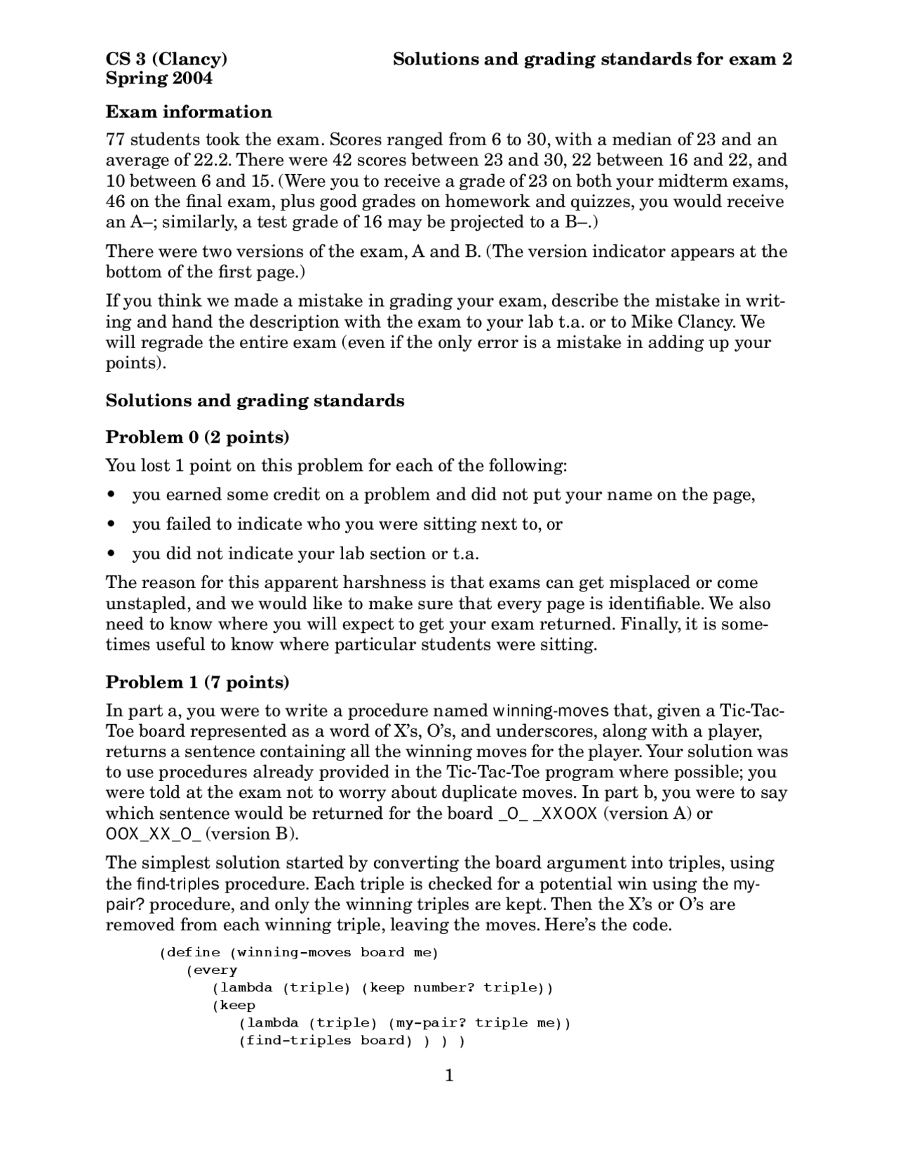 Exam 2 Solved And Grading Standards Introduction To Symbolic Programming Compsci 3l Docsity